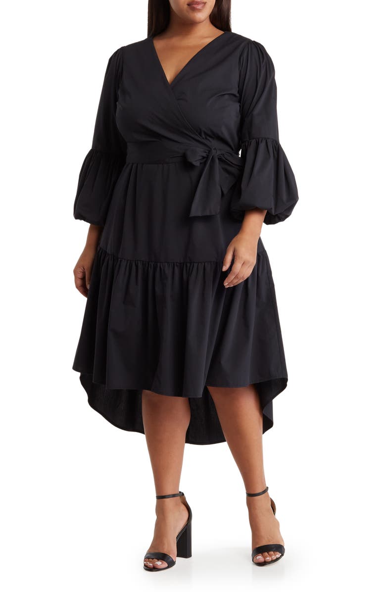 BY DESIGN Balloon Sleeve Faux Wrap High-Low Dress | Nordstromrack