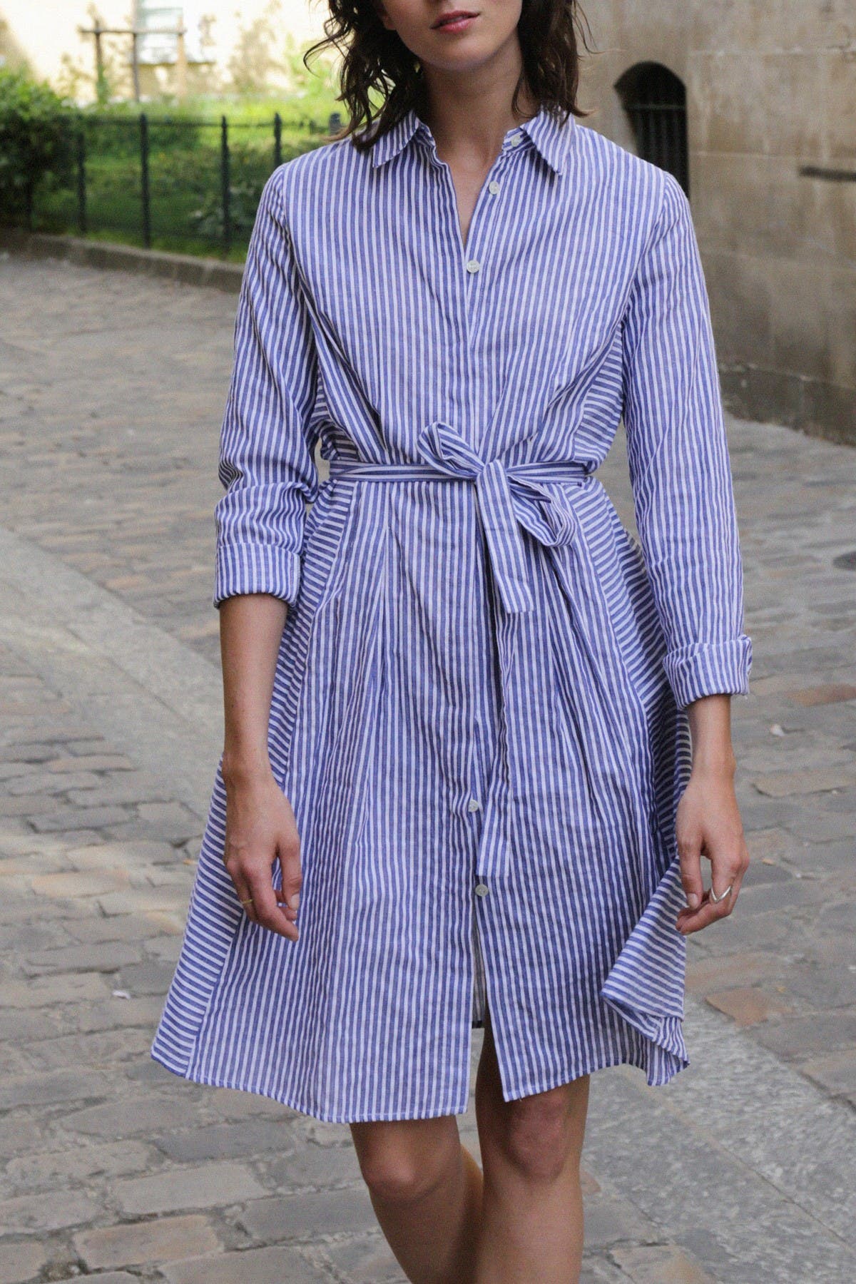 FRNCH Stripe Print Tie Waist Shirtdress (Women) | Nordstromrack