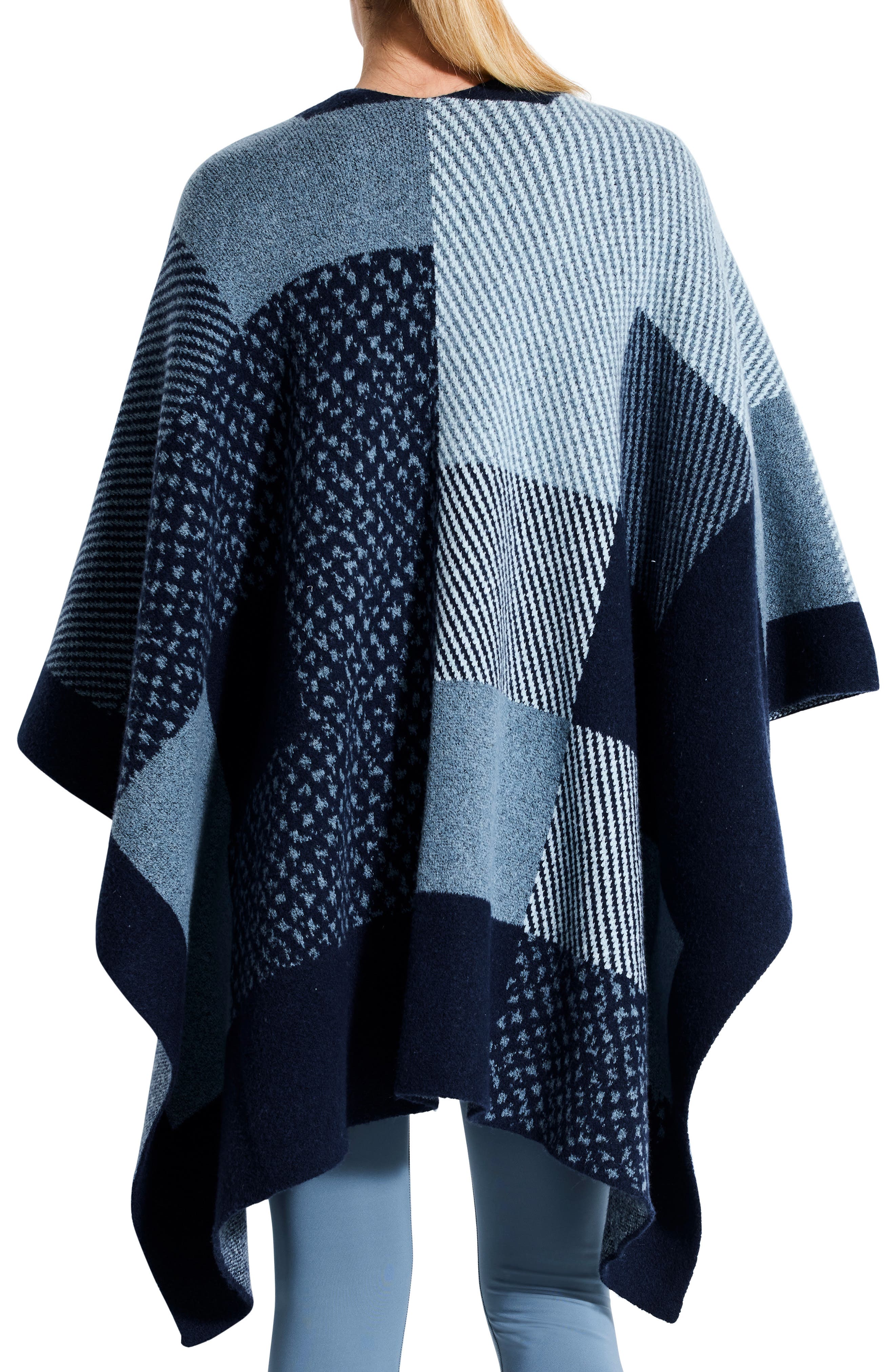 NZ ACTIVE by NIC+ZOE Patchwork Jacquard Reversible Sweater Poncho ...
