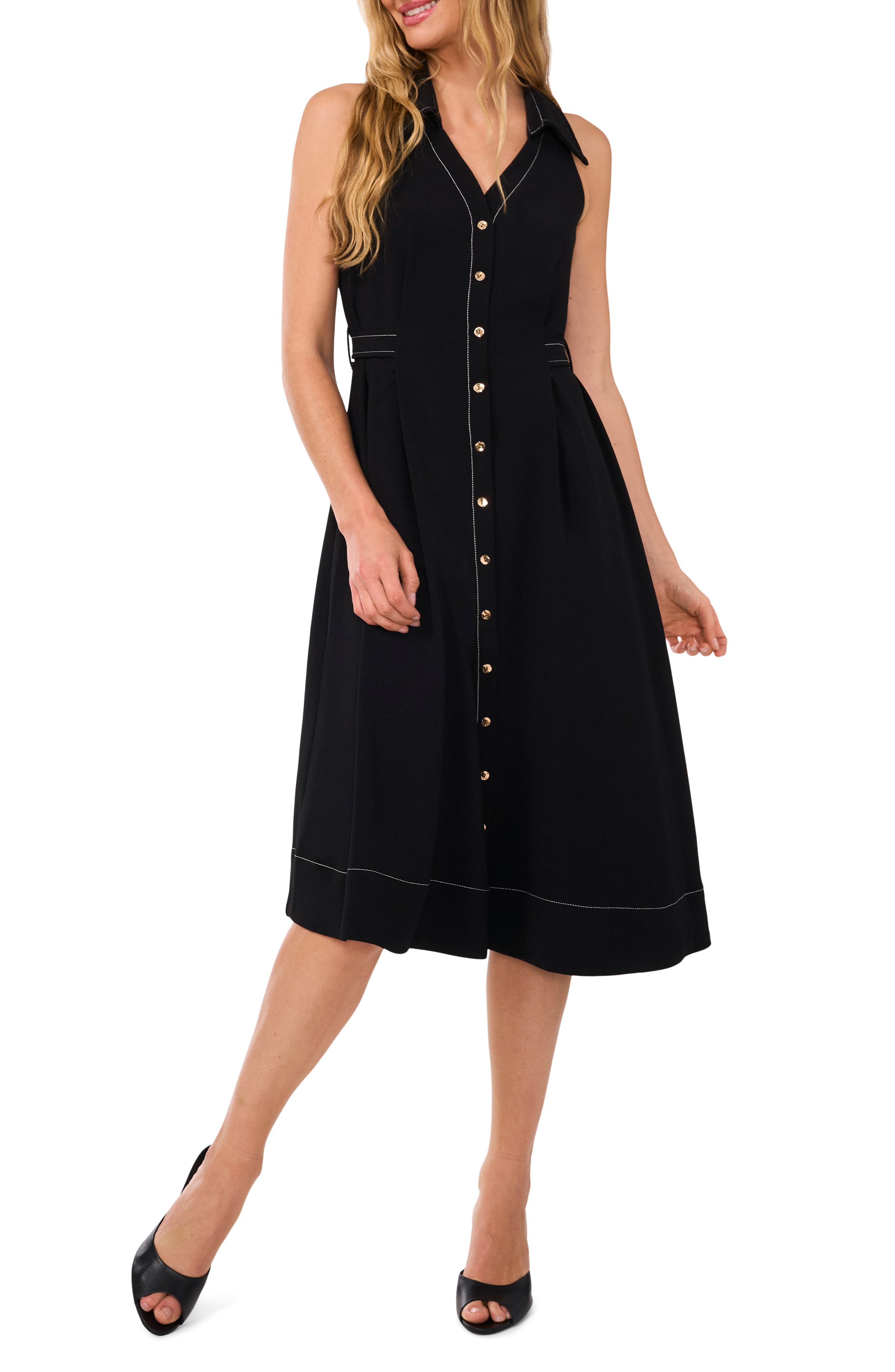 CeCe Topstitch Sleeveless Midi Shirtdress | Nordstromrack