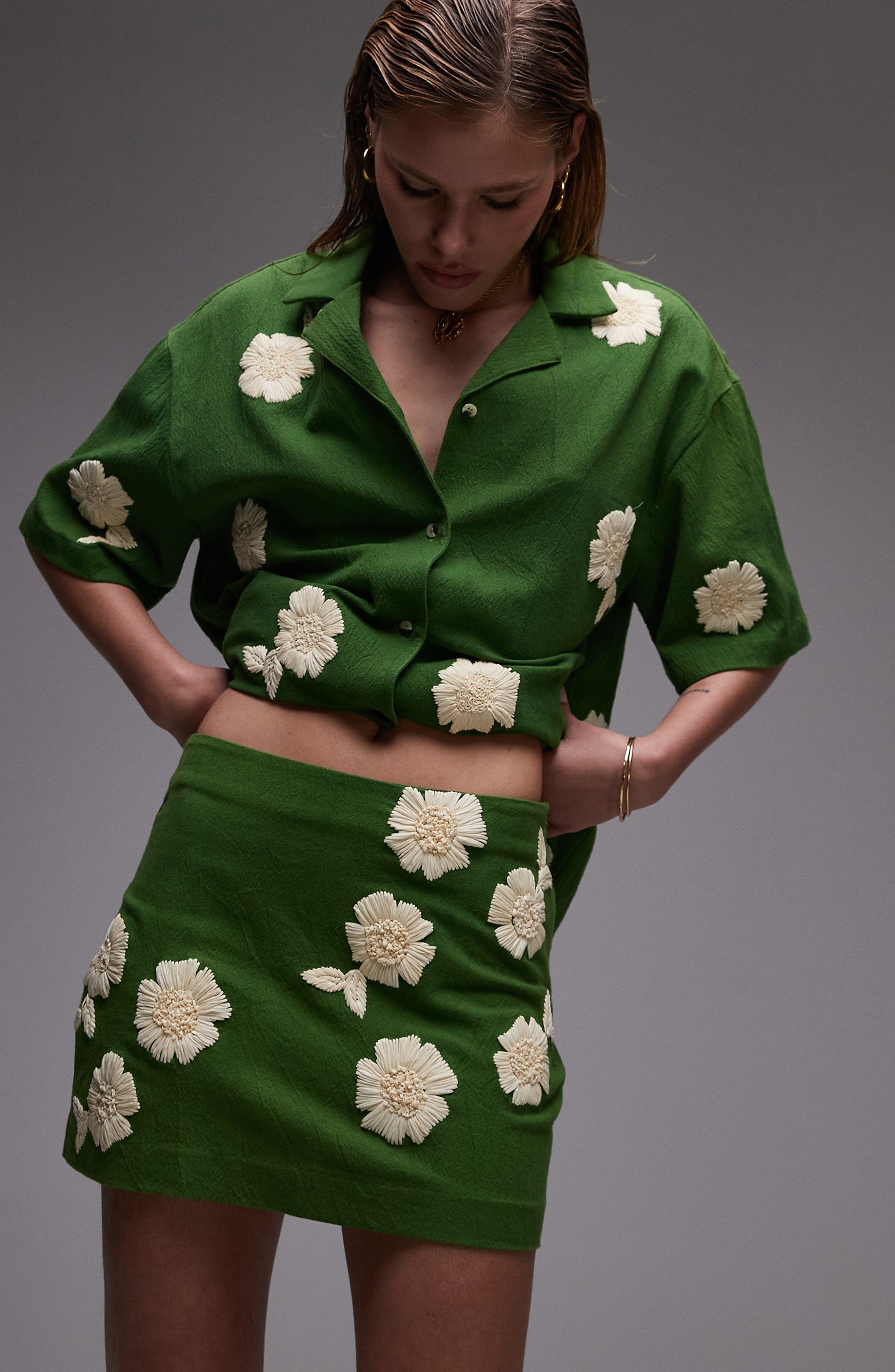 Topshop Pelmet Raffia Flowers Miniskirt | Nordstrom