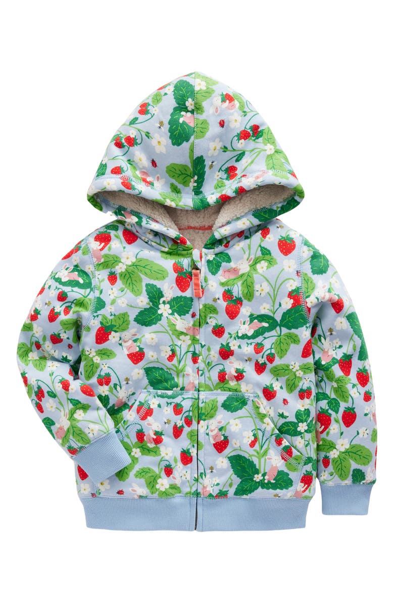 Mini Boden Kids' Strawberry Print Fleece Lined Cotton Zip-Up Hoodie ...