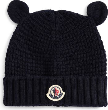 Moncler Kids' Virgin Wool Waffle Knit Beanie with Teddy Bear Ears ...