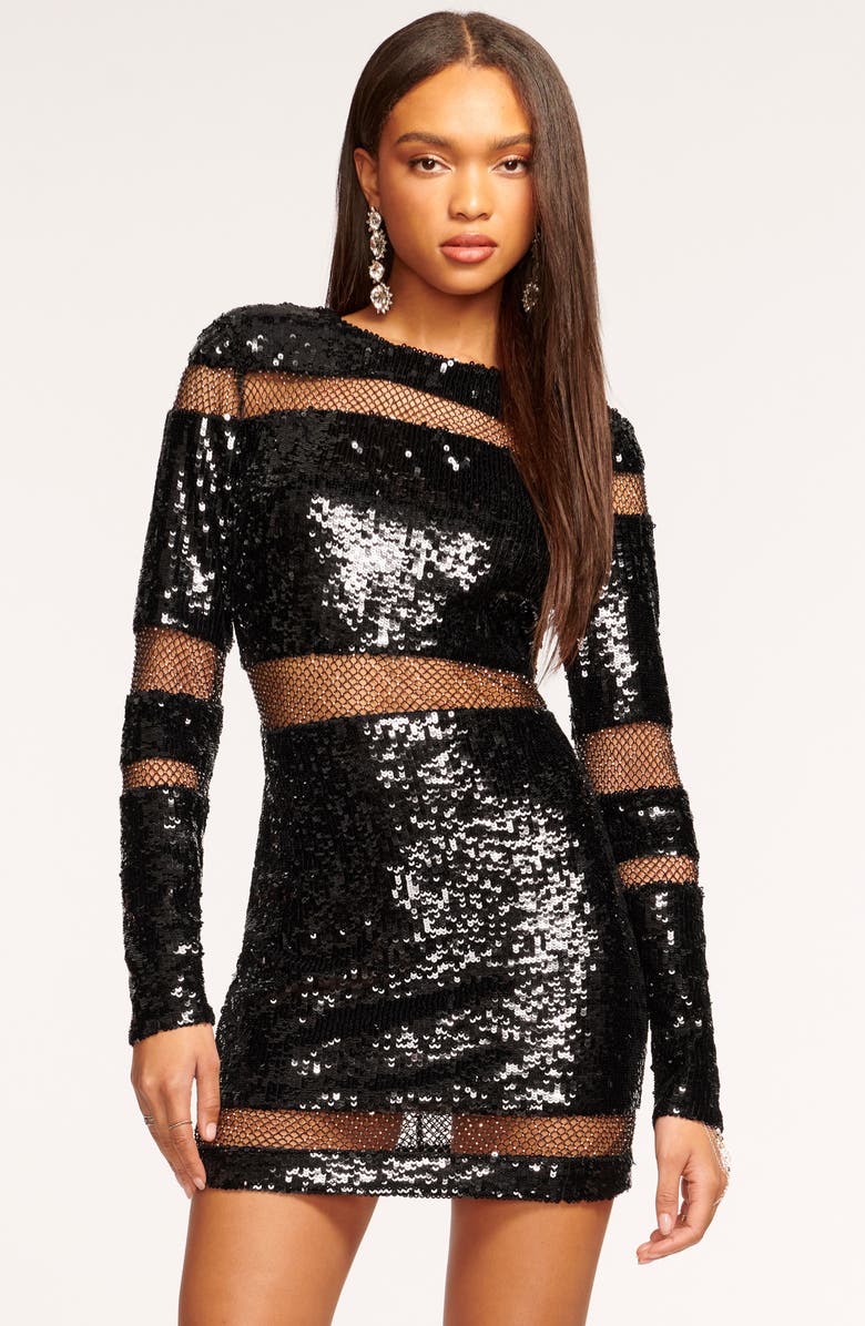 Ramy Brook Maggie Sequin & Fishnet Long Sleeve Minidress | Nordstrom