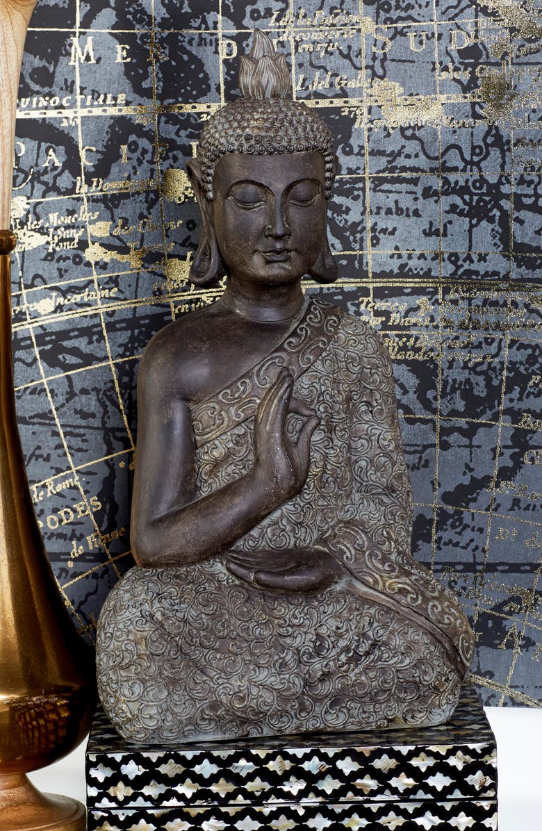 WILLOW ROW Brown Polystone Bohemian Buddha Sculpture with Engraved ...