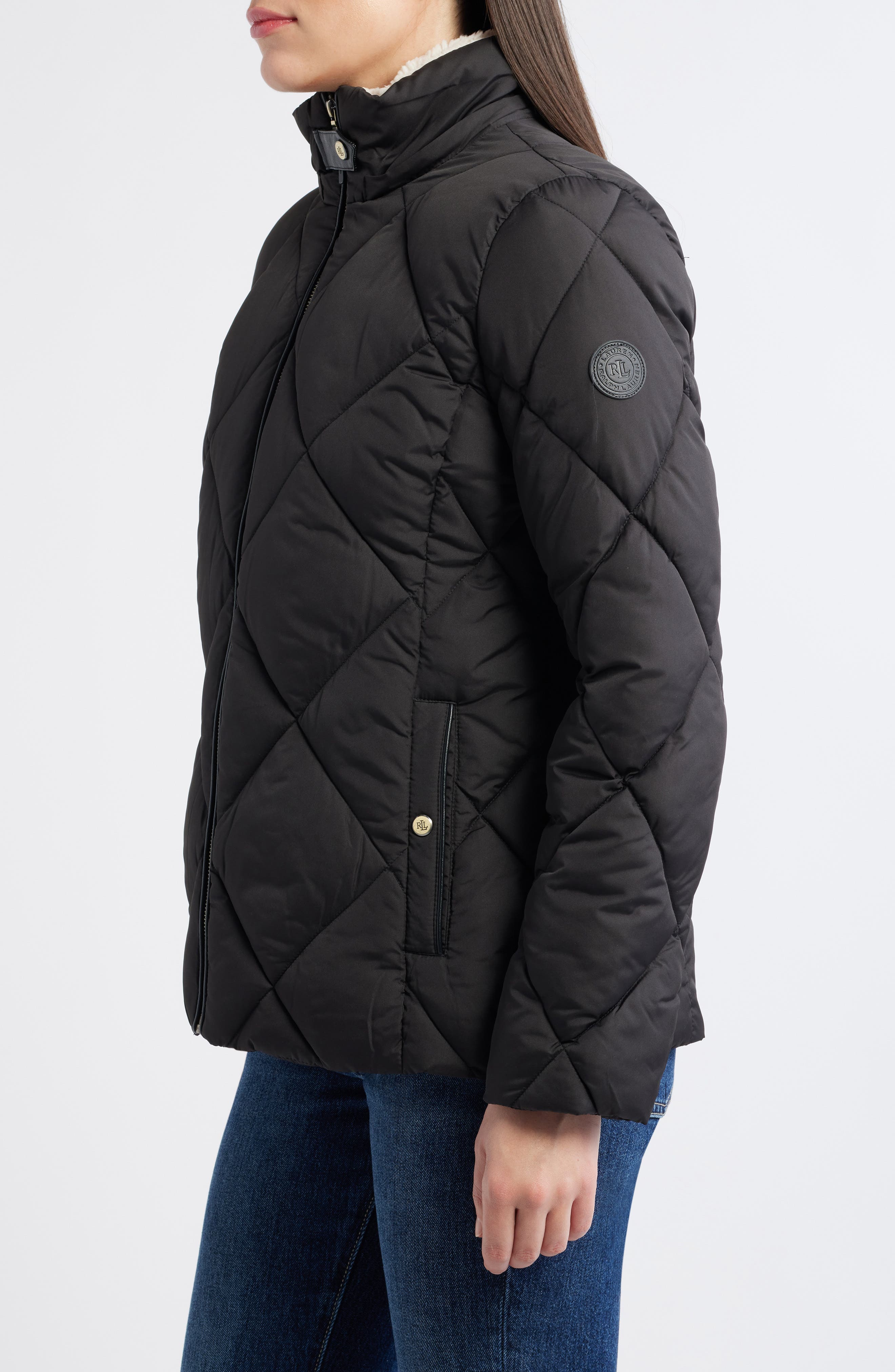 Lauren Ralph Lauren Quilted Diamond Puffer Coat with Removable Hood ...