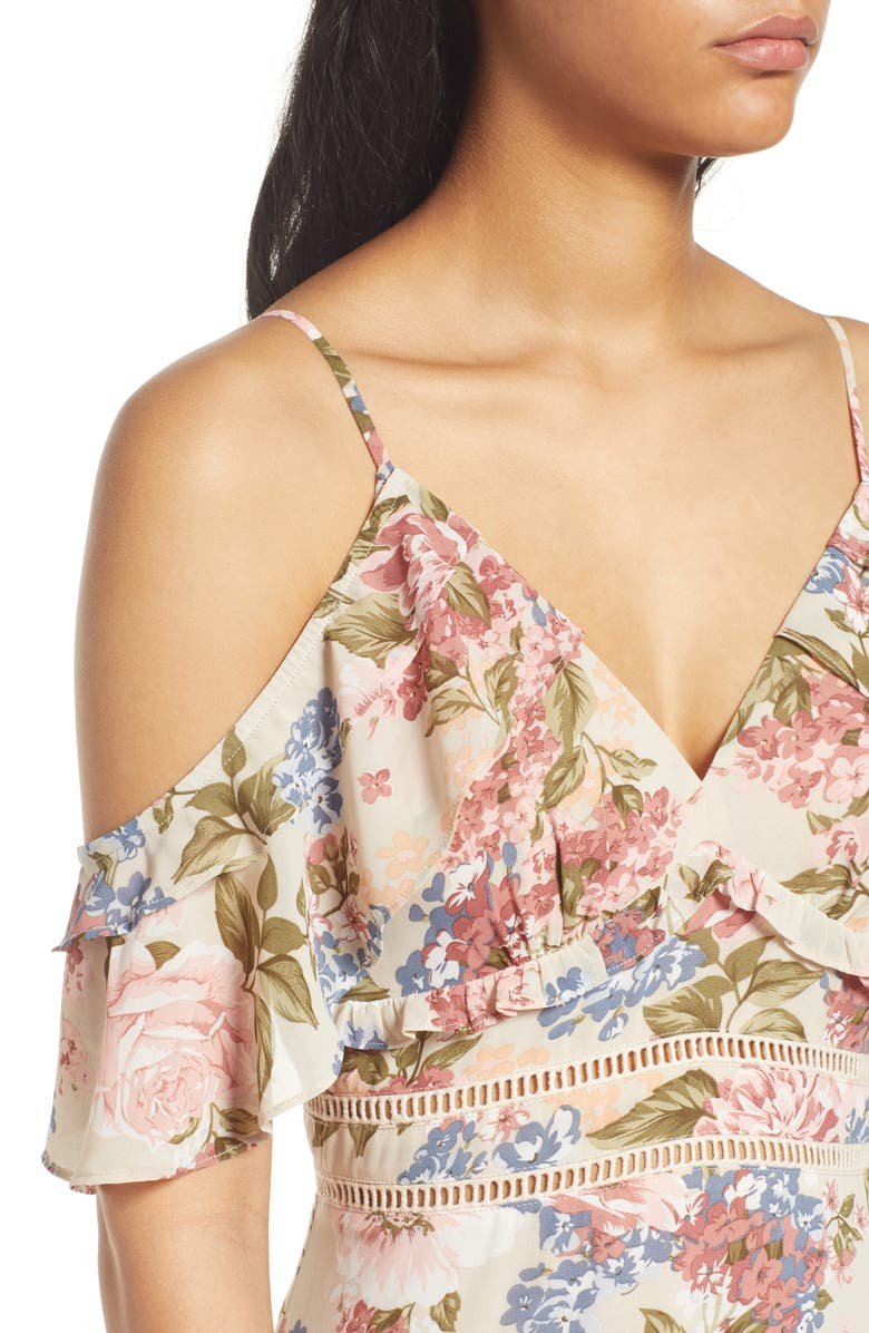 FLORET STUDIOS Floral Cold Shoulder Ruffle Maxi Dress | Nordstromrack