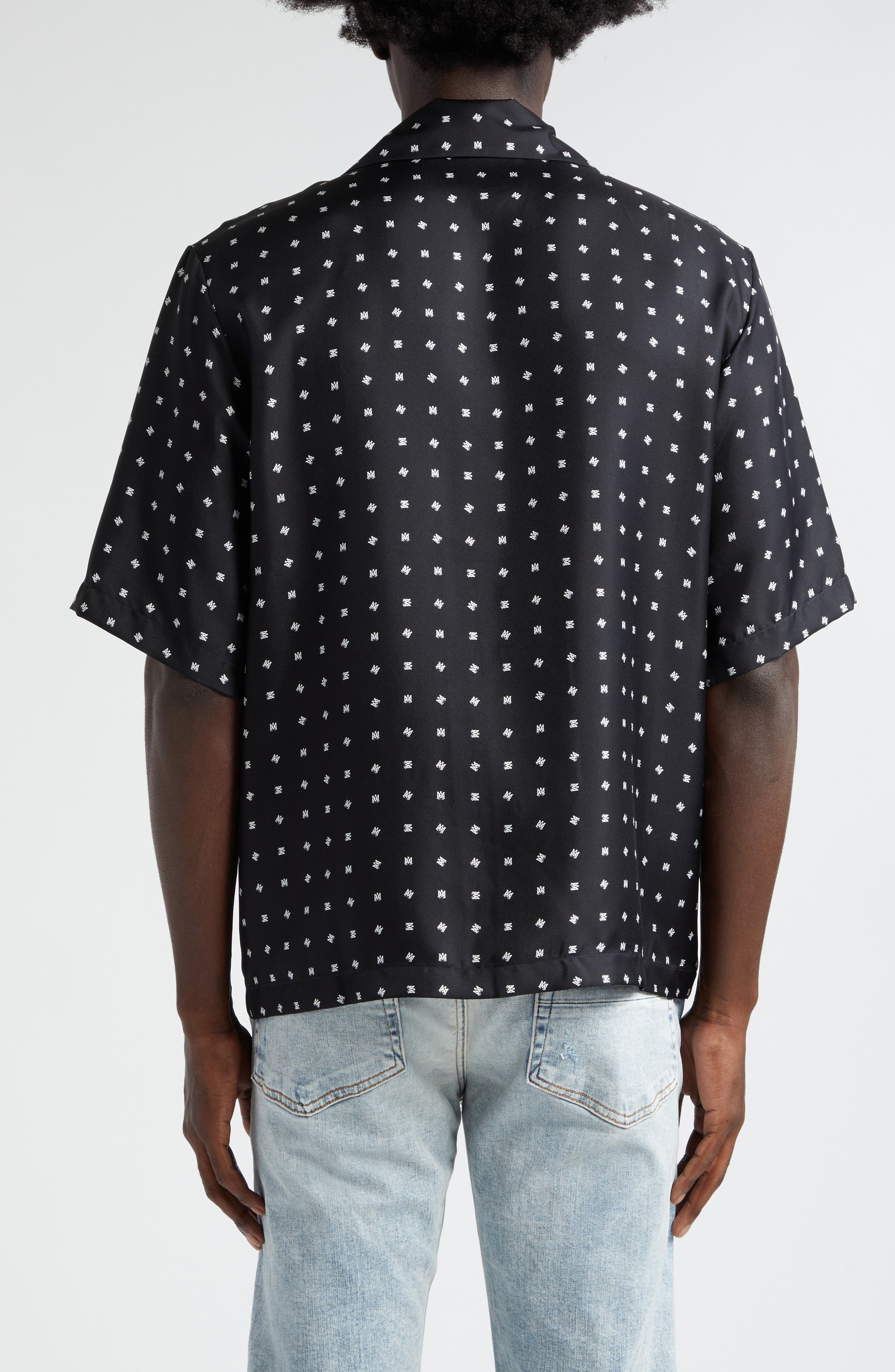 AMIRI Mix & Match Monogram Logo Print Silk Camp Shirt | Nordstrom