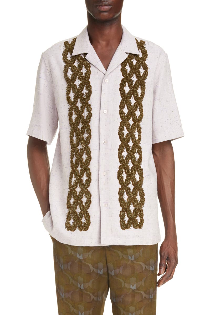 Dries Van Noten Carltone Embroidered Twill Camp Shirt | Nordstromrack