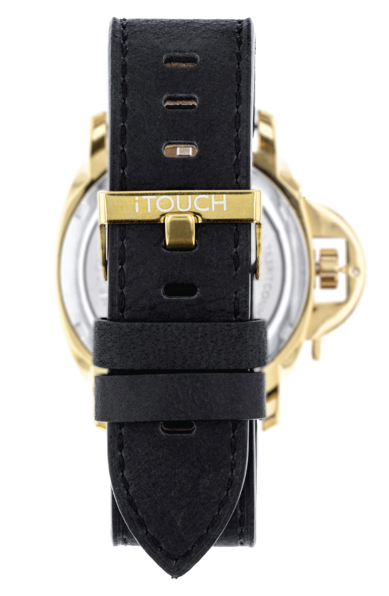 I TOUCH Men's Connected Gold Case Black Leather Strap Hybrid Fitness ...