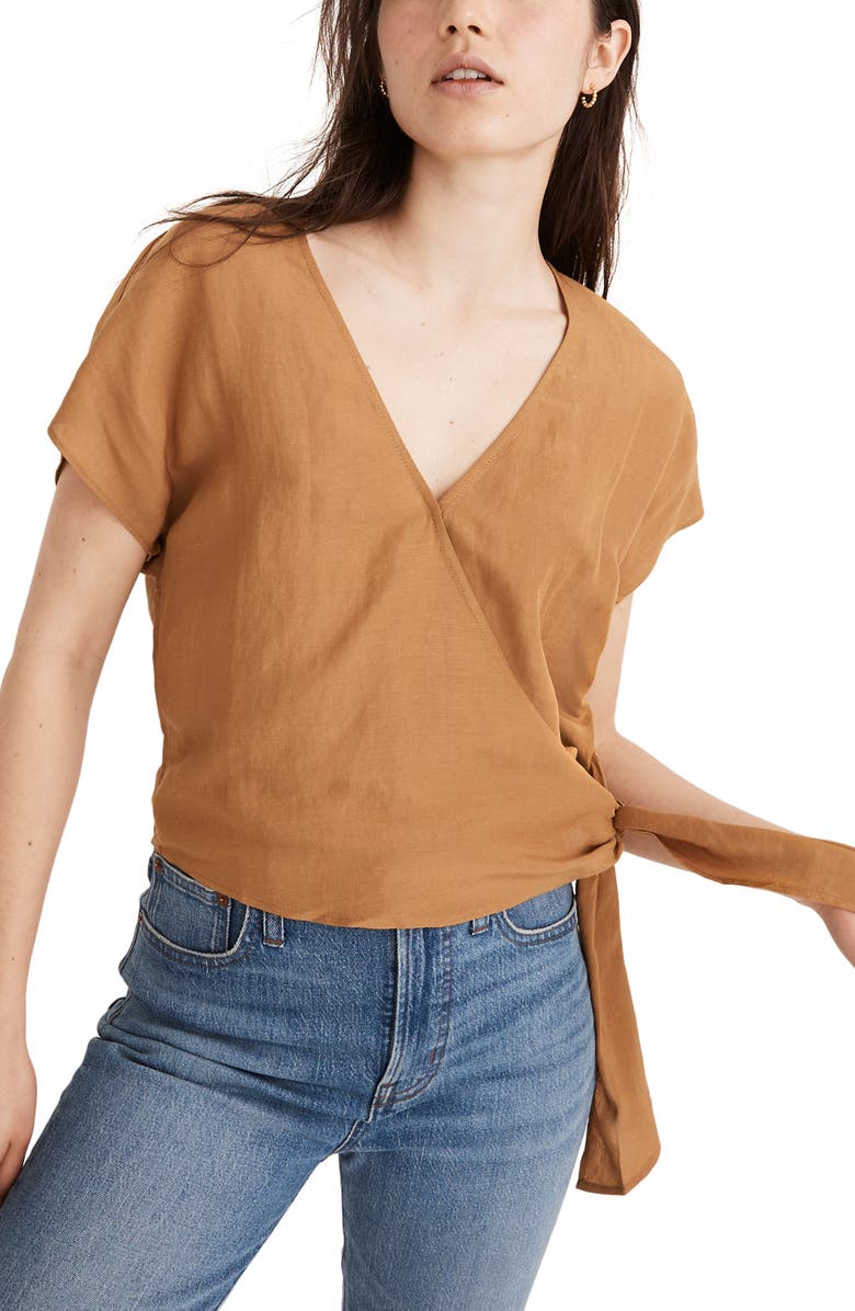 Madewell Linen Blend Sash Tie Wrap Top | Nordstromrack