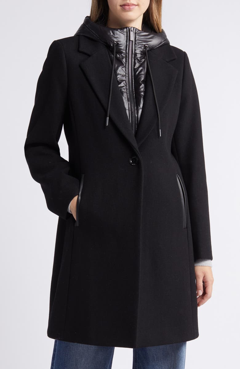 MICHAEL Michael Kors Wool Blend Coat with Removable Hooded Bib ...