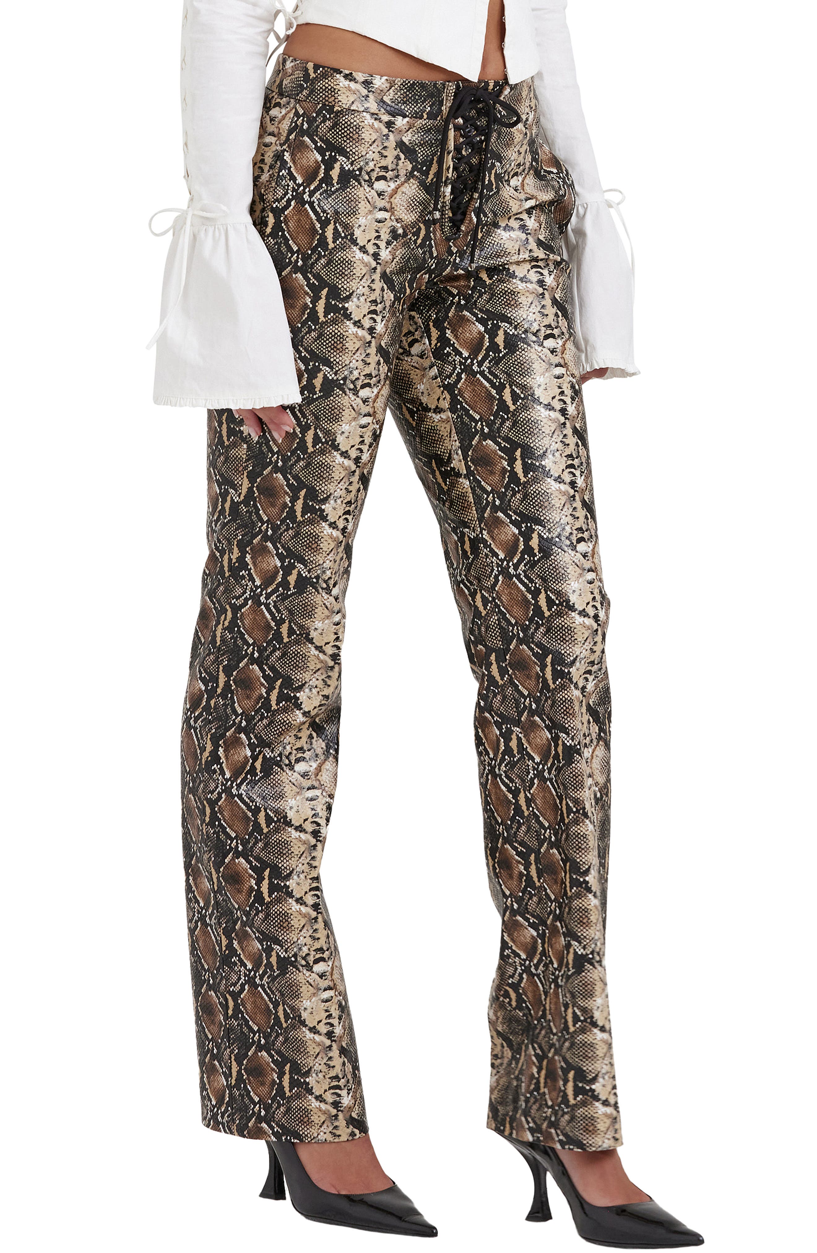 HOUSE OF CB Sernia Lace-Up Faux Leather Trousers | Nordstrom