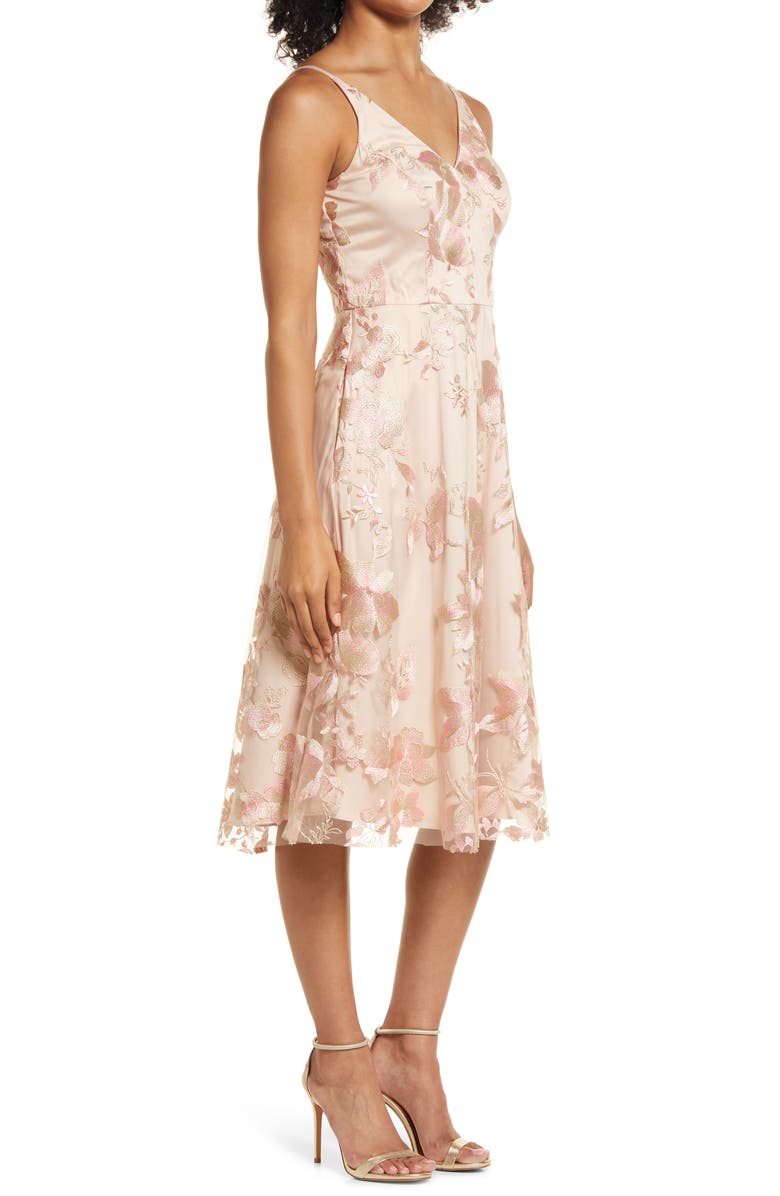 Vince Camuto Floral Emboridered Mesh Midi Dress | Nordstromrack
