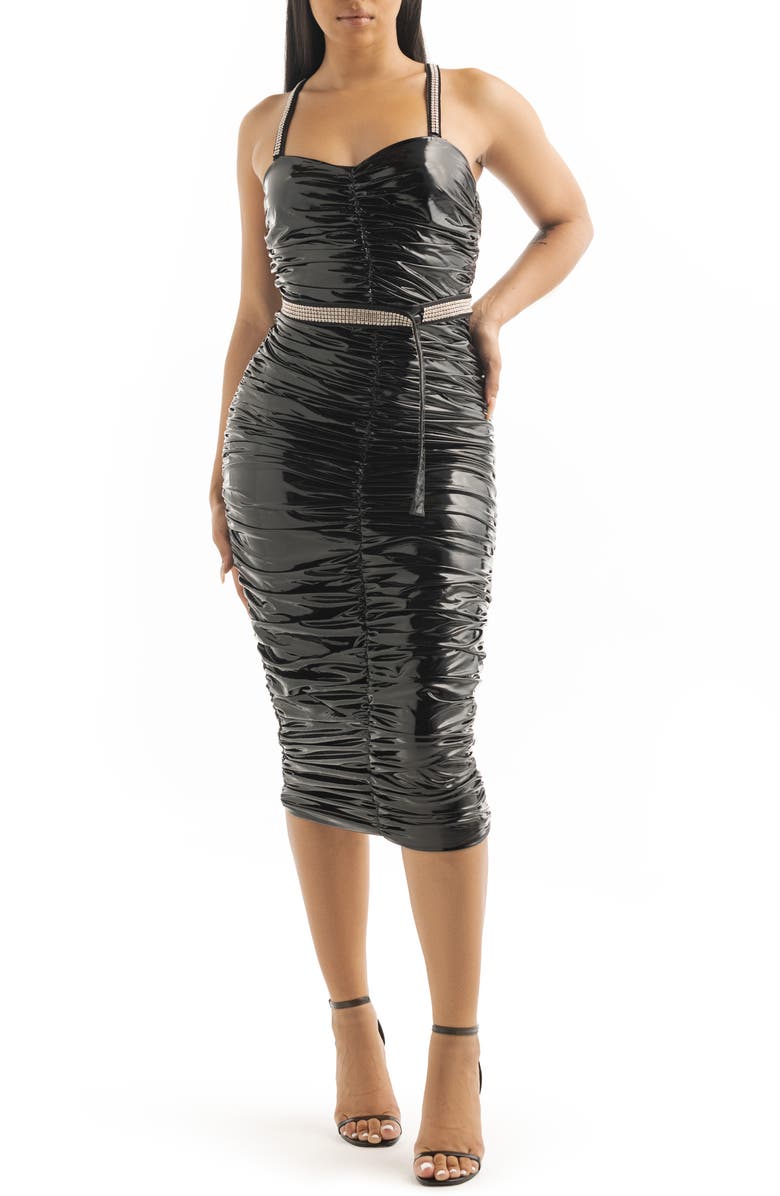 NICHOLE LYNEL THE LABEL Ruched Latex Body-Con Cocktail Dress ...