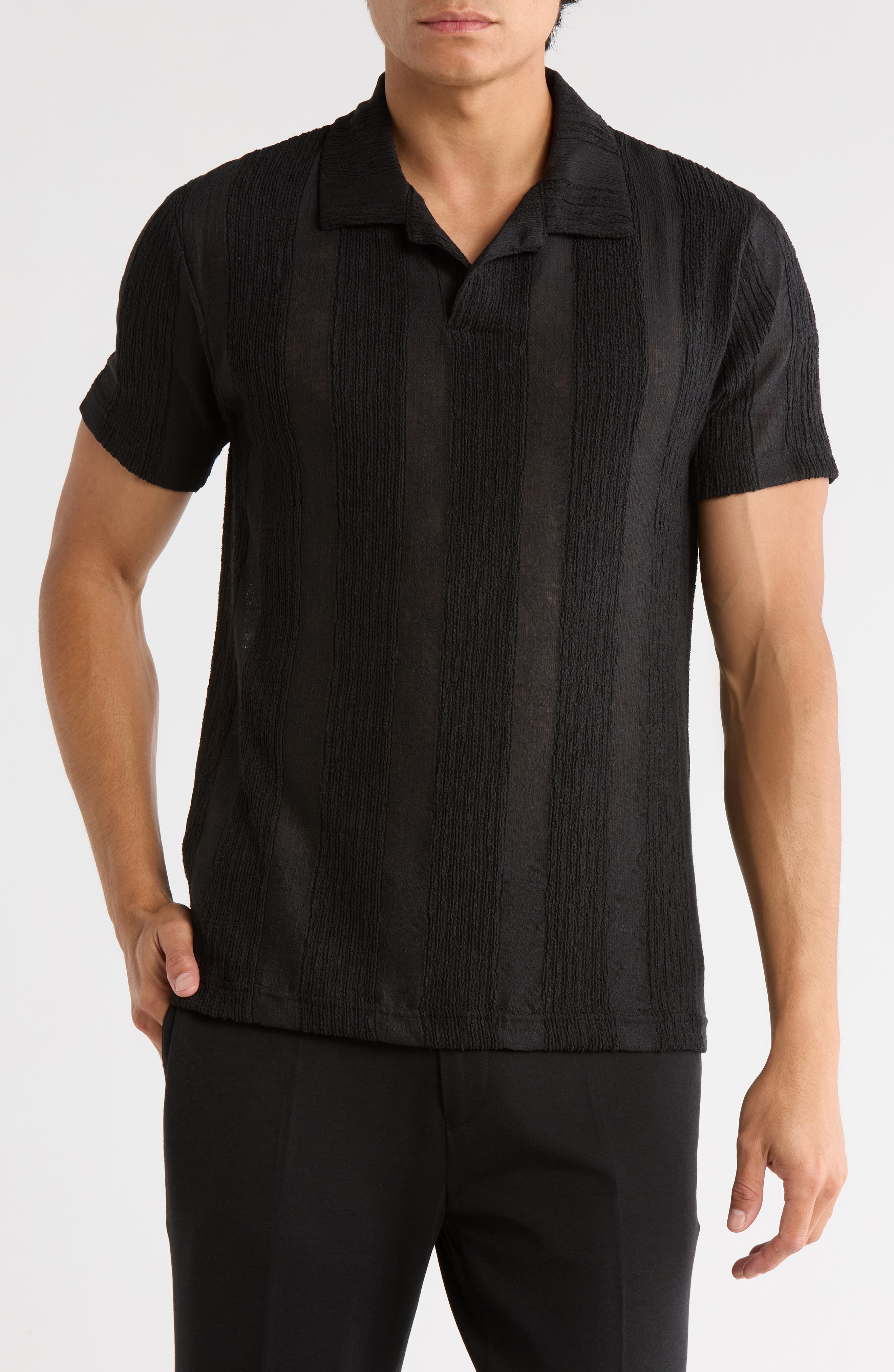 DENIM AND FLOWER Textured Johnny Collar Polo | Nordstromrack