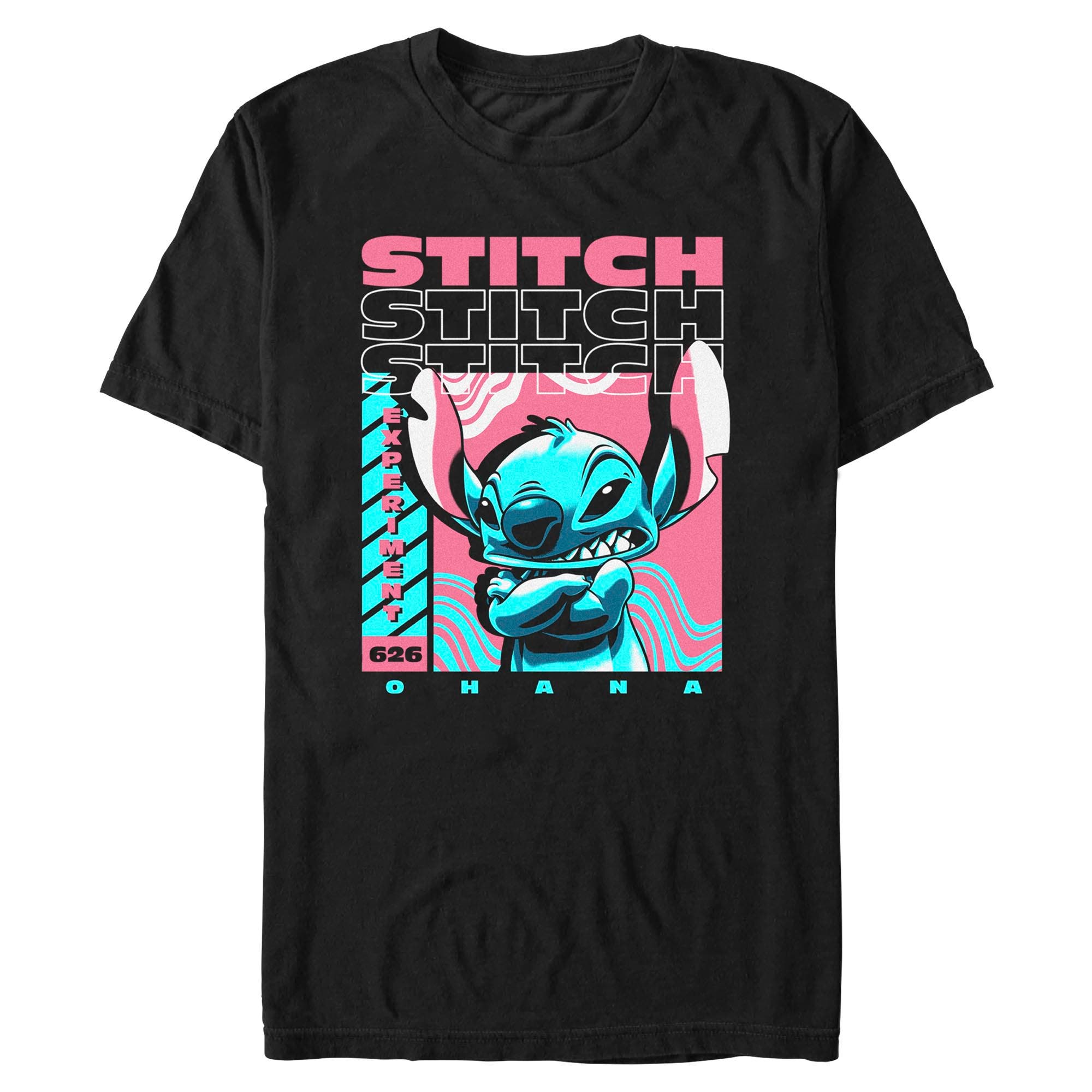 Lilo & Stitch Men's Blue and Pink Stitch Poster Short Sleeve Graphic T ...