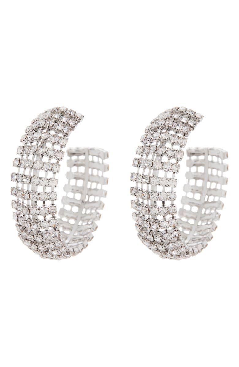 CRISTABELLE Silvertone Plate Wide Crystal Hoop Earrings | Nordstromrack