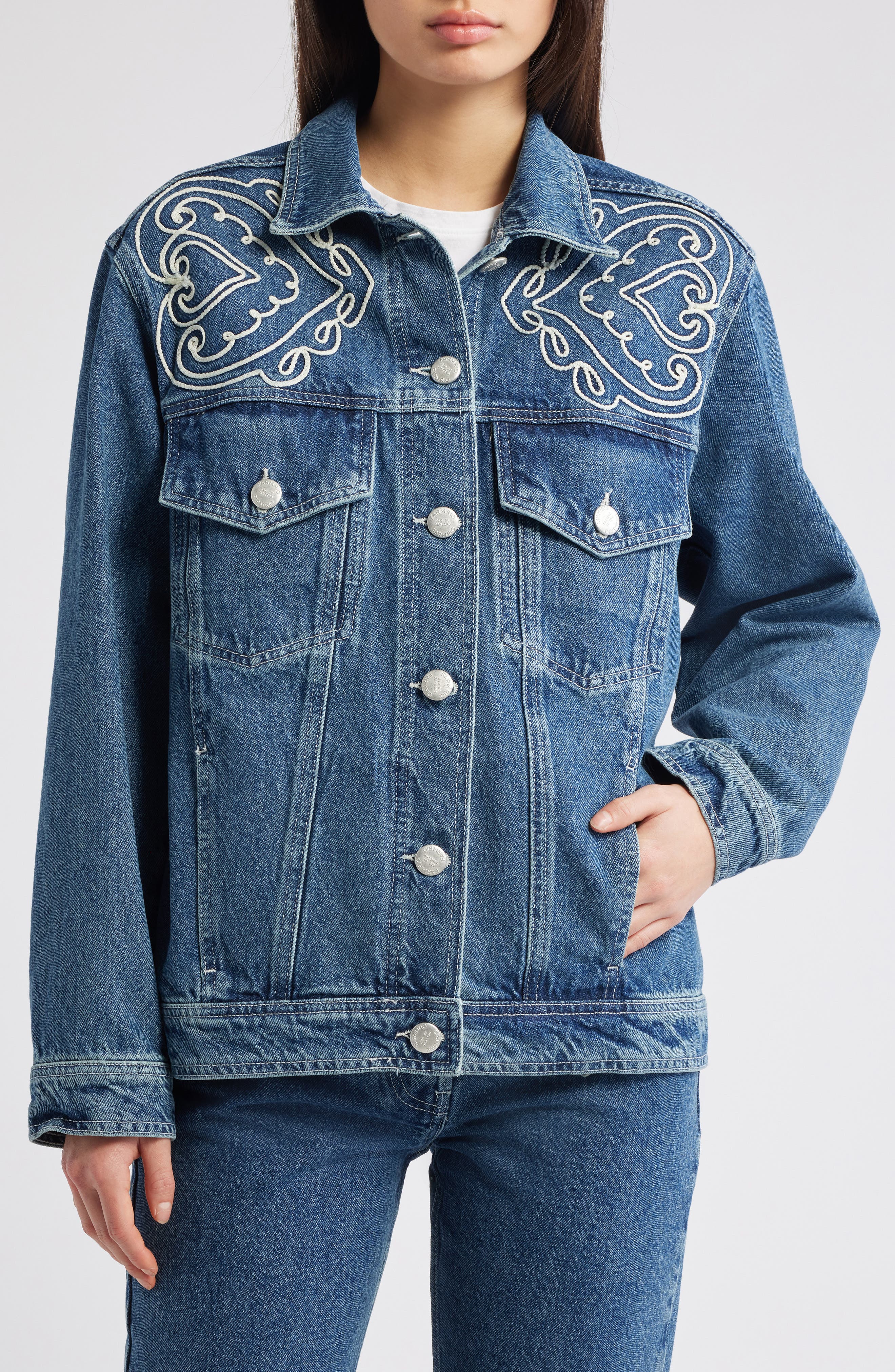 FARM Rio Cornely Embroidered Denim Jacket | Nordstrom