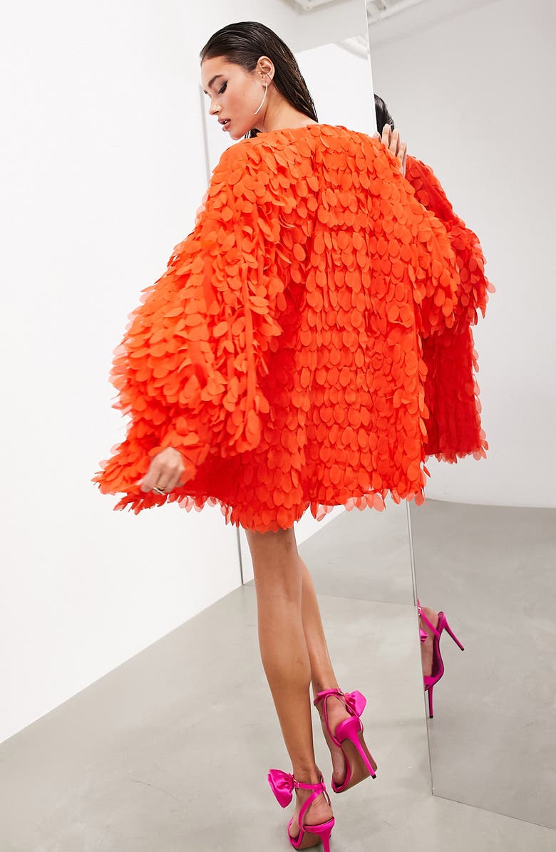 ASOS DESIGN EDITION Appliqué Long Sleeve Trapeze Minidress | Nordstrom