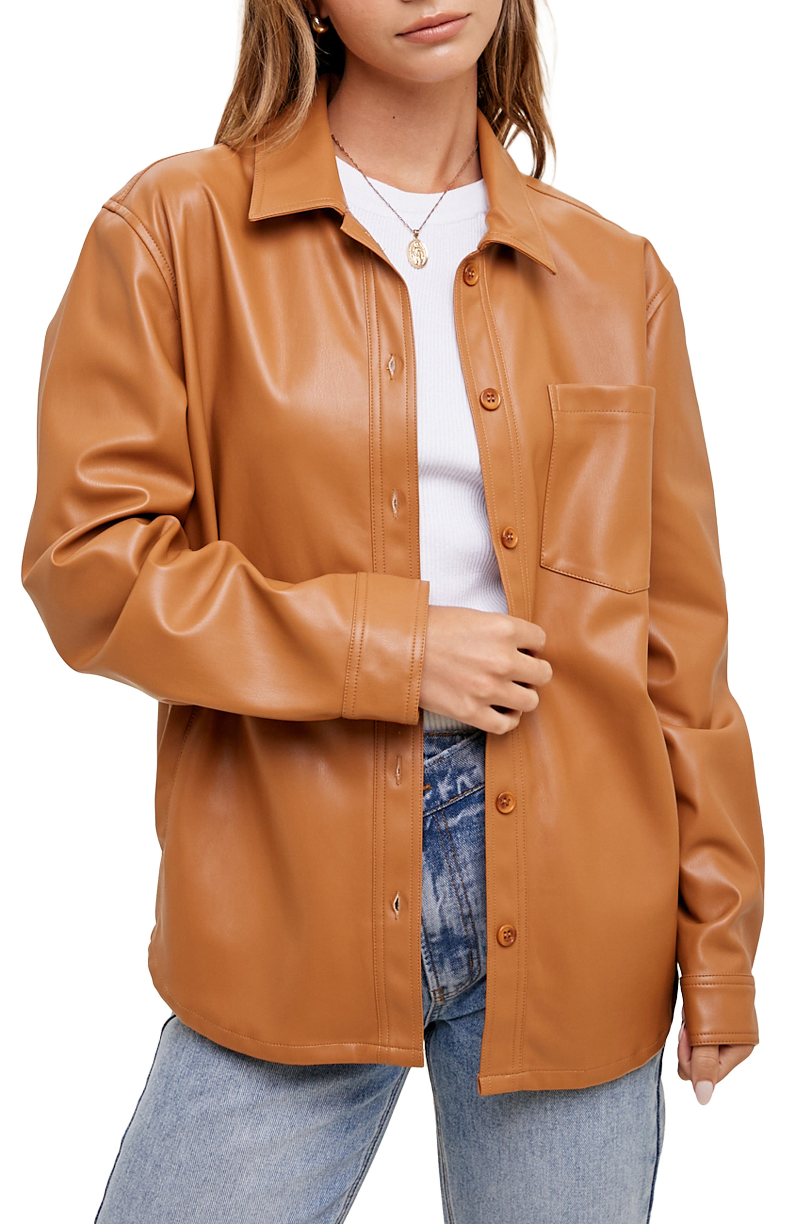 WISHLIST Oversize Faux Leather Shirt Jacket | Nordstromrack