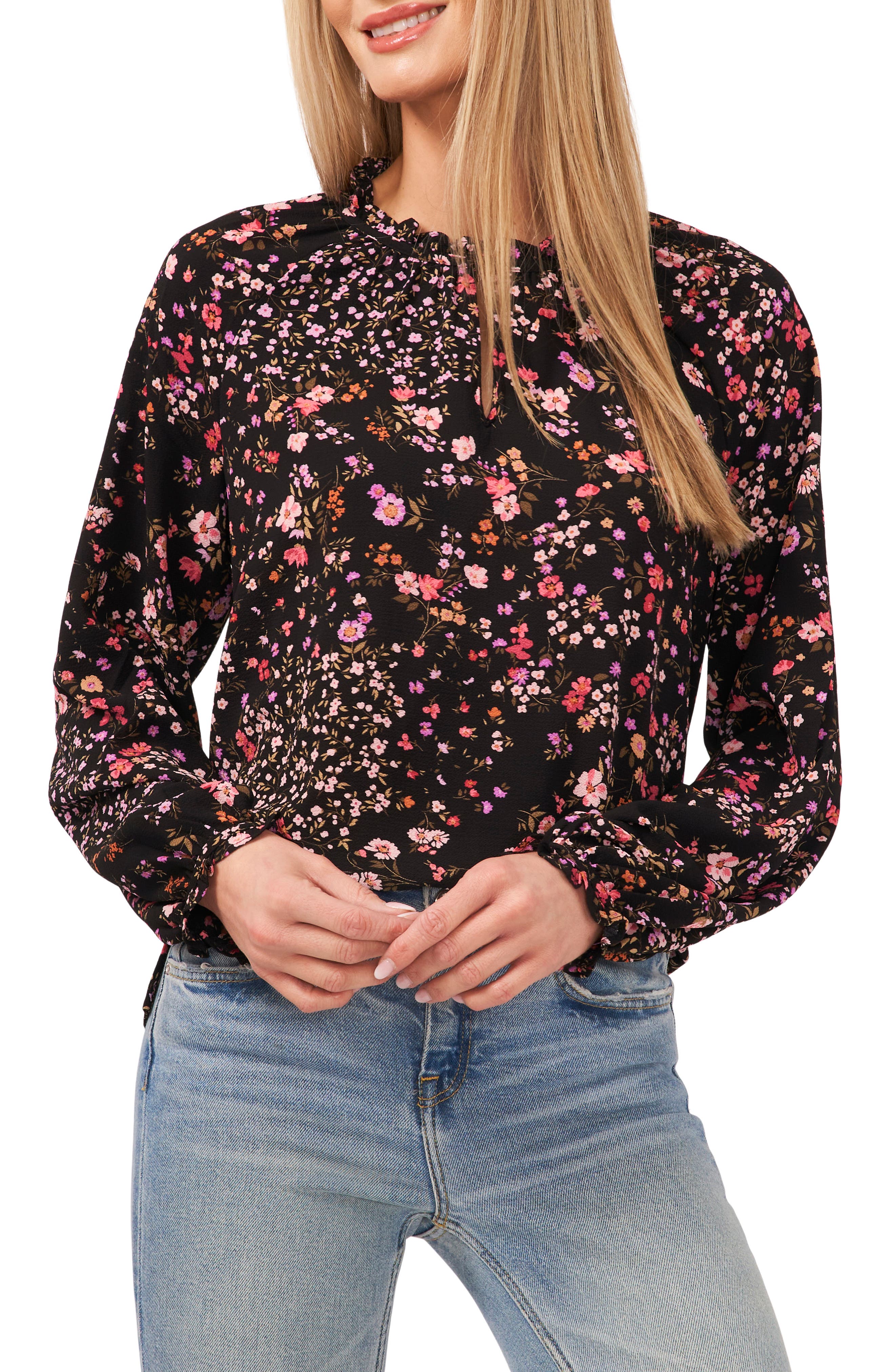 CeCe Floral Mock Neck Blouse | Nordstromrack