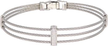 ALOR® 18K White Gold Plated Stainless Steel Pave Stone Triple Row Wire ...