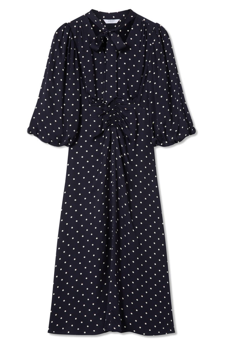 LK Bennett Hester Dot Tie Neck Midi Dress | Nordstromrack