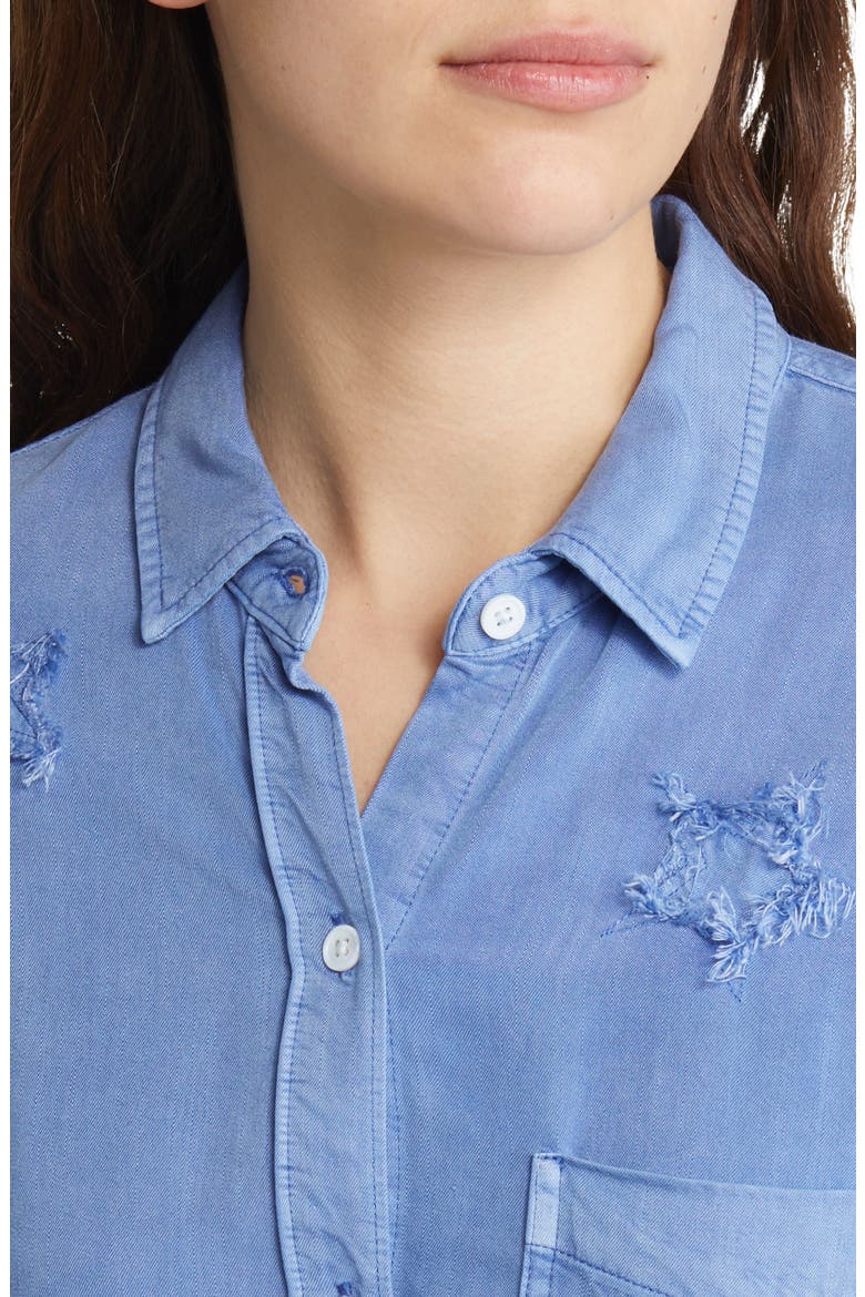 Ingrid Star Appliqué Raw Hem Button-Up Shirt (Women) | Nordstromrack