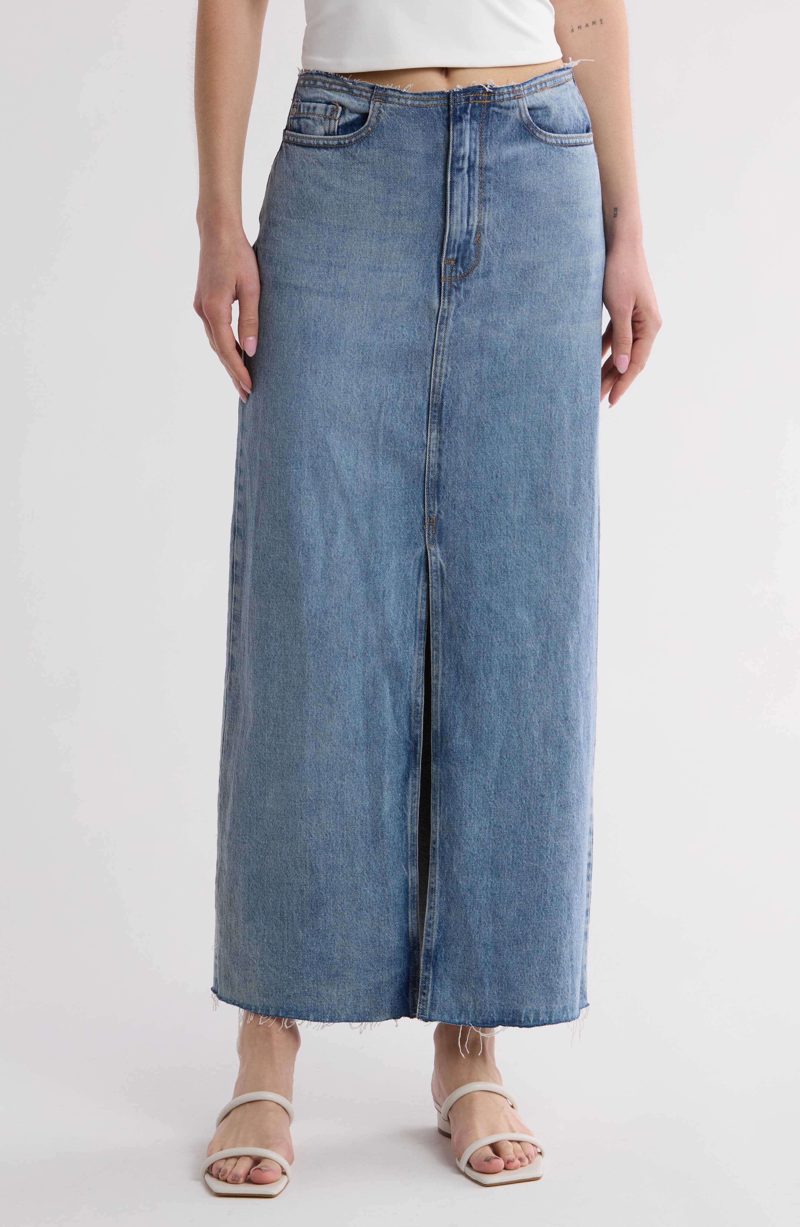Kensie The Cut Off Maxi Denim Skirt | Nordstromrack