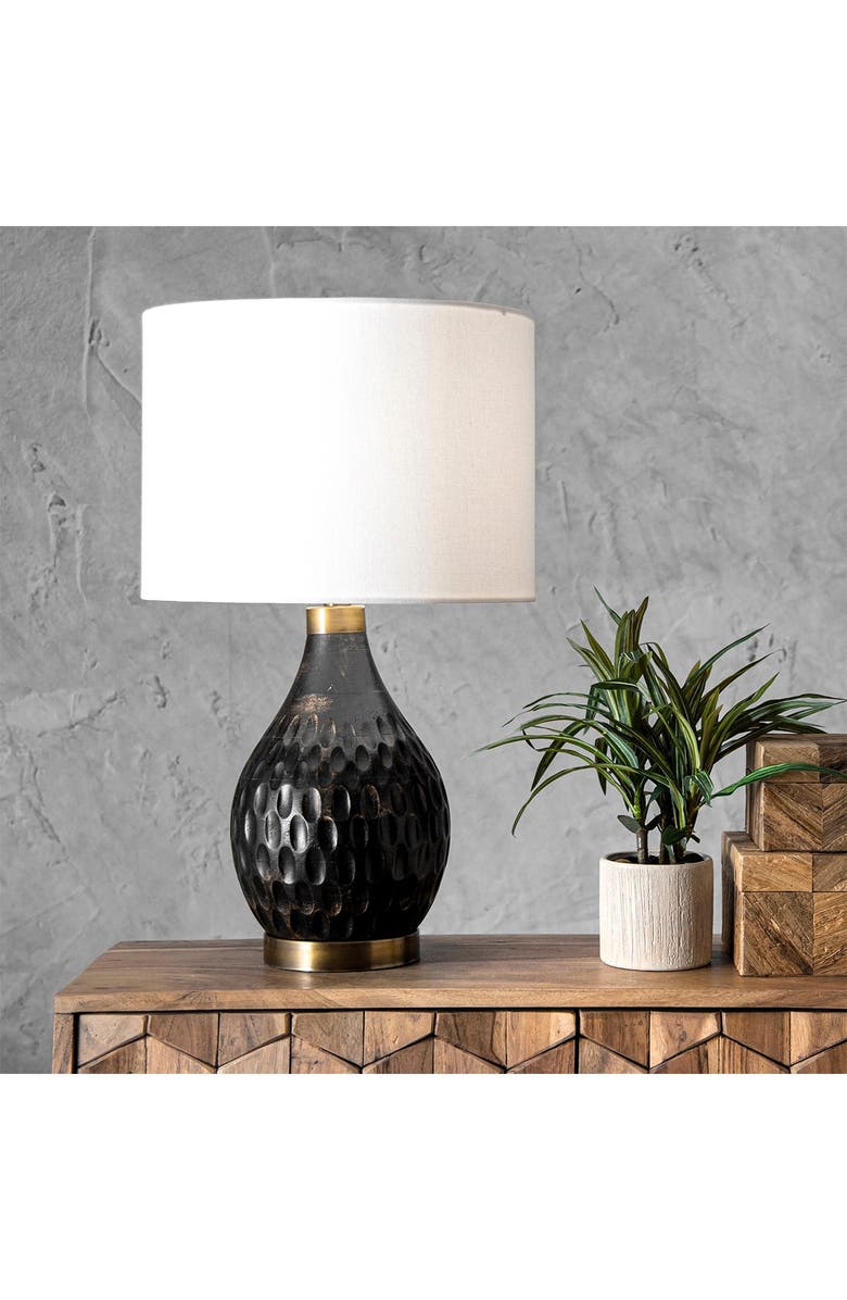 NULOOM Dark Brown Carved Wood 24" Cotton Shade Table Lamp | Nordstromrack