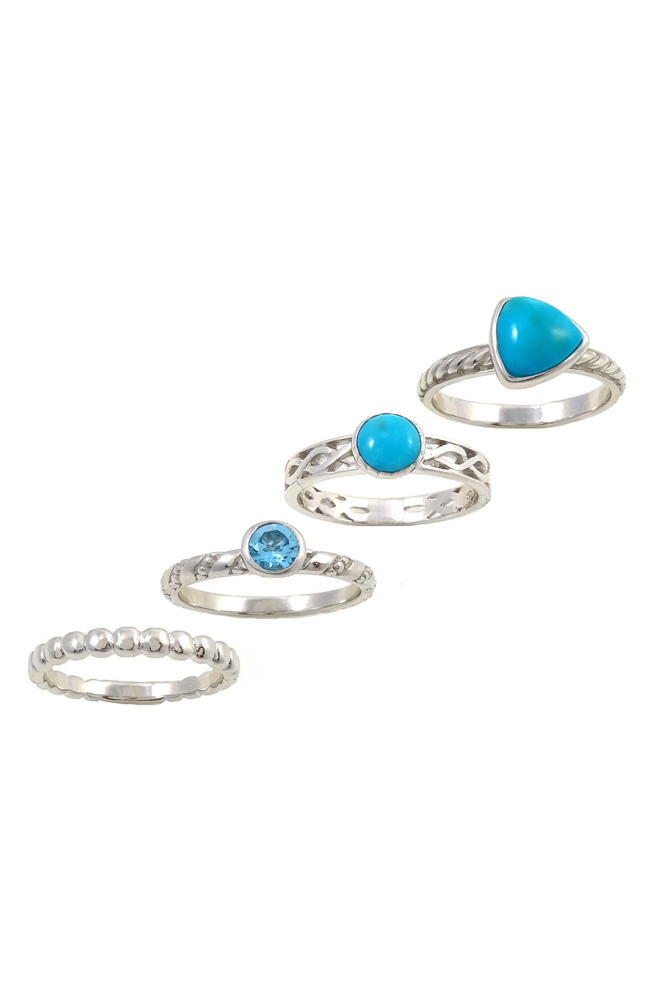 SAVVY CIE JEWELS Sterling Silver Blue Topaz & Turquoise Stackable Ring ...
