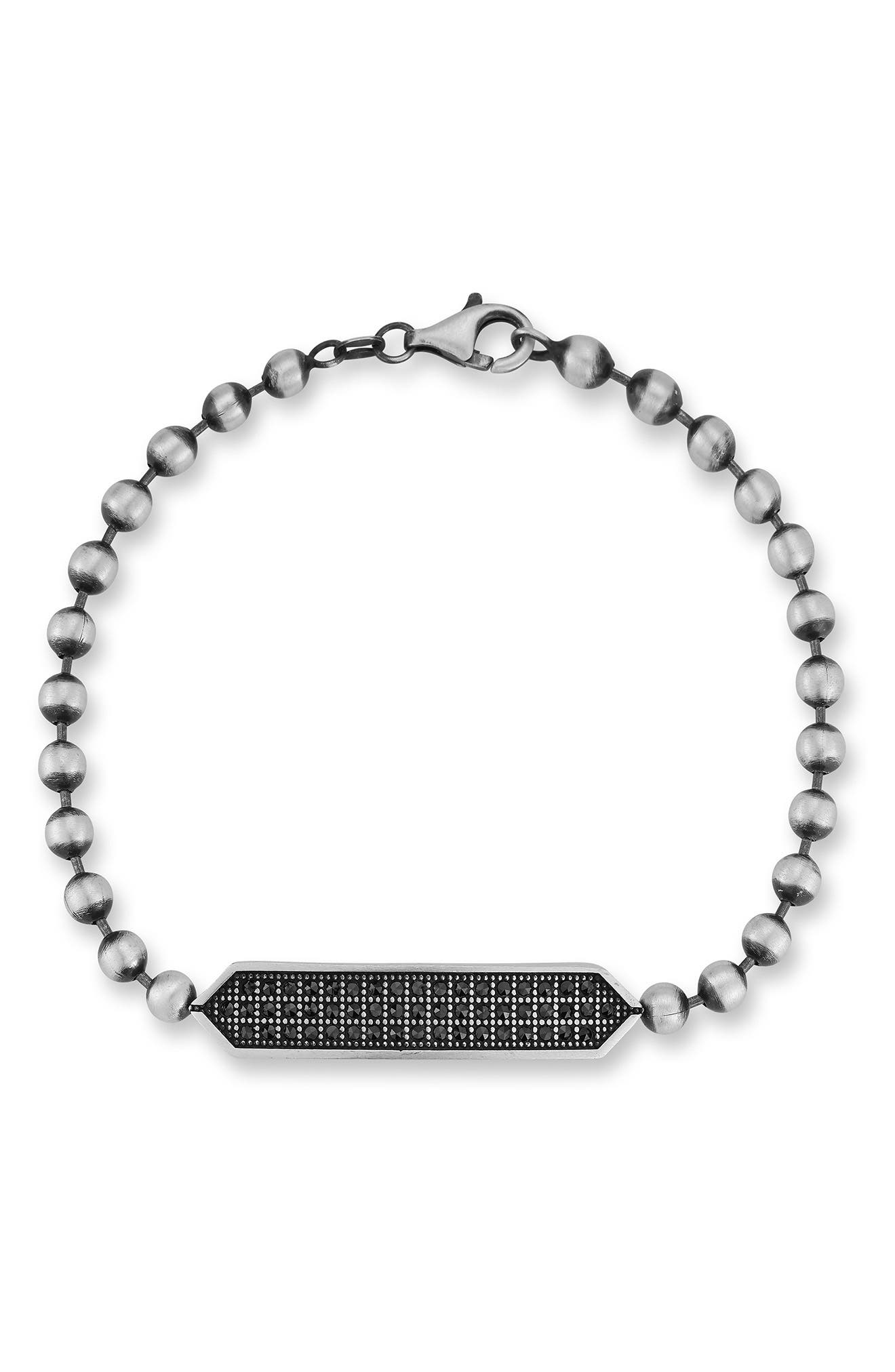 Yield of Men Men's Sterling Silver Pavè Onyx ID Bar Bracelet ...