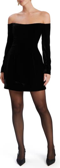 Bardot Nadene Long Sleeve Off the Shoulder Velvet Minidress | Nordstrom