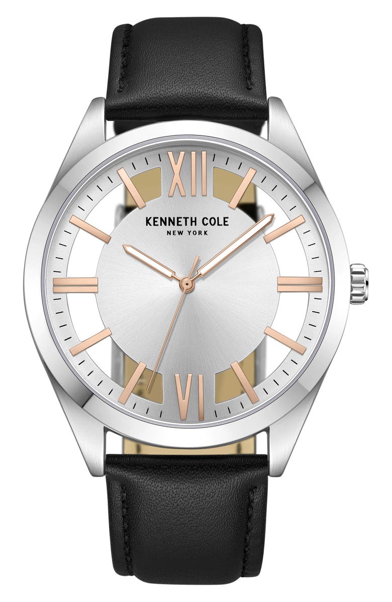 Kenneth Cole Transparency Leather Strap Watch, 44mm | Nordstromrack