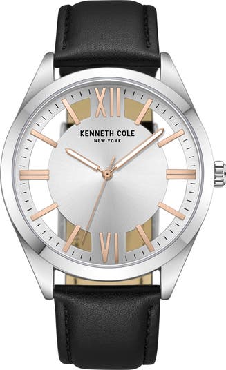 Kenneth Cole Transparency Leather Strap Watch, 44mm | Nordstromrack