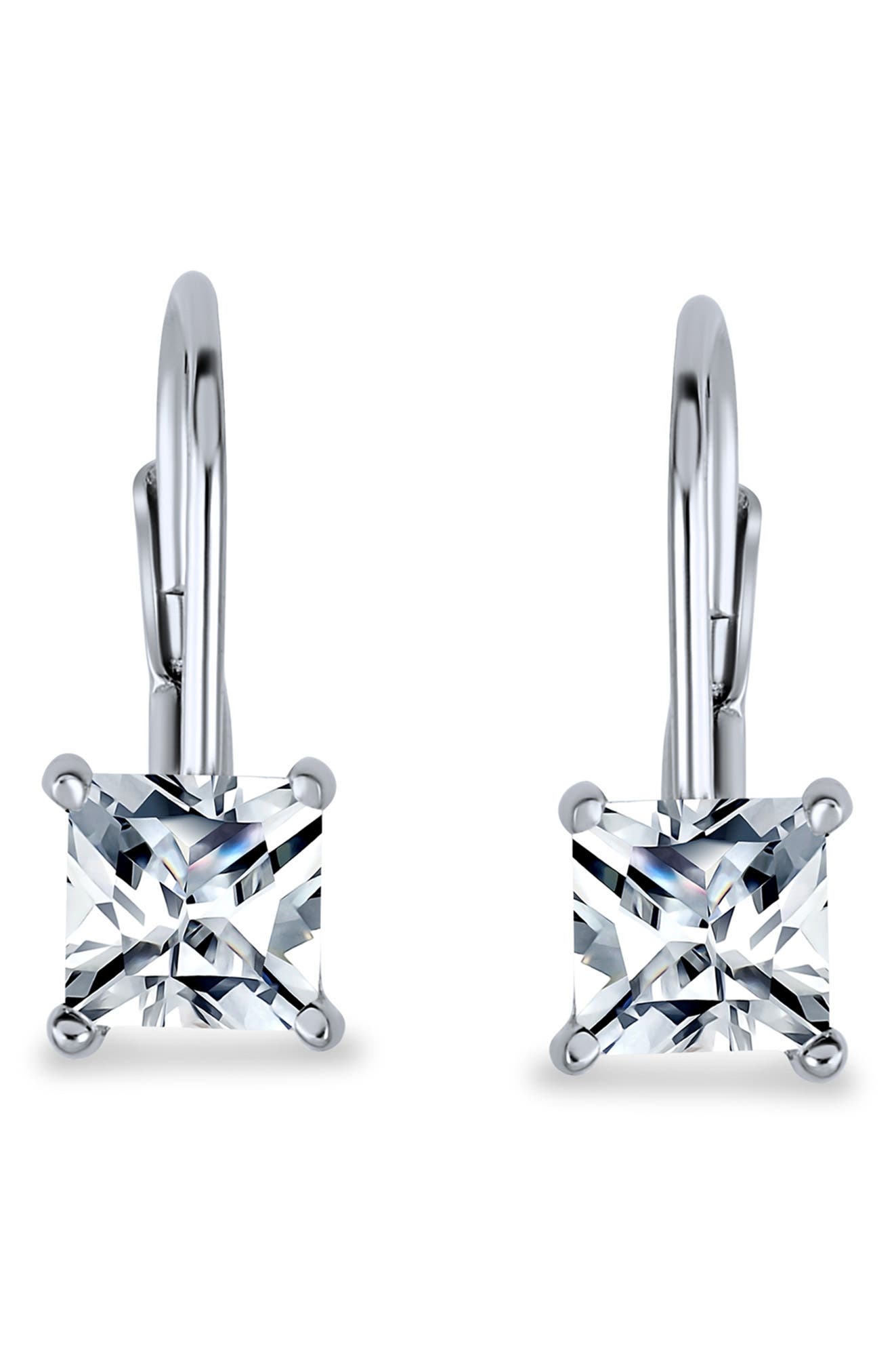 BLING JEWELRY Princess Cut CZ Leverback Earrings | Nordstromrack