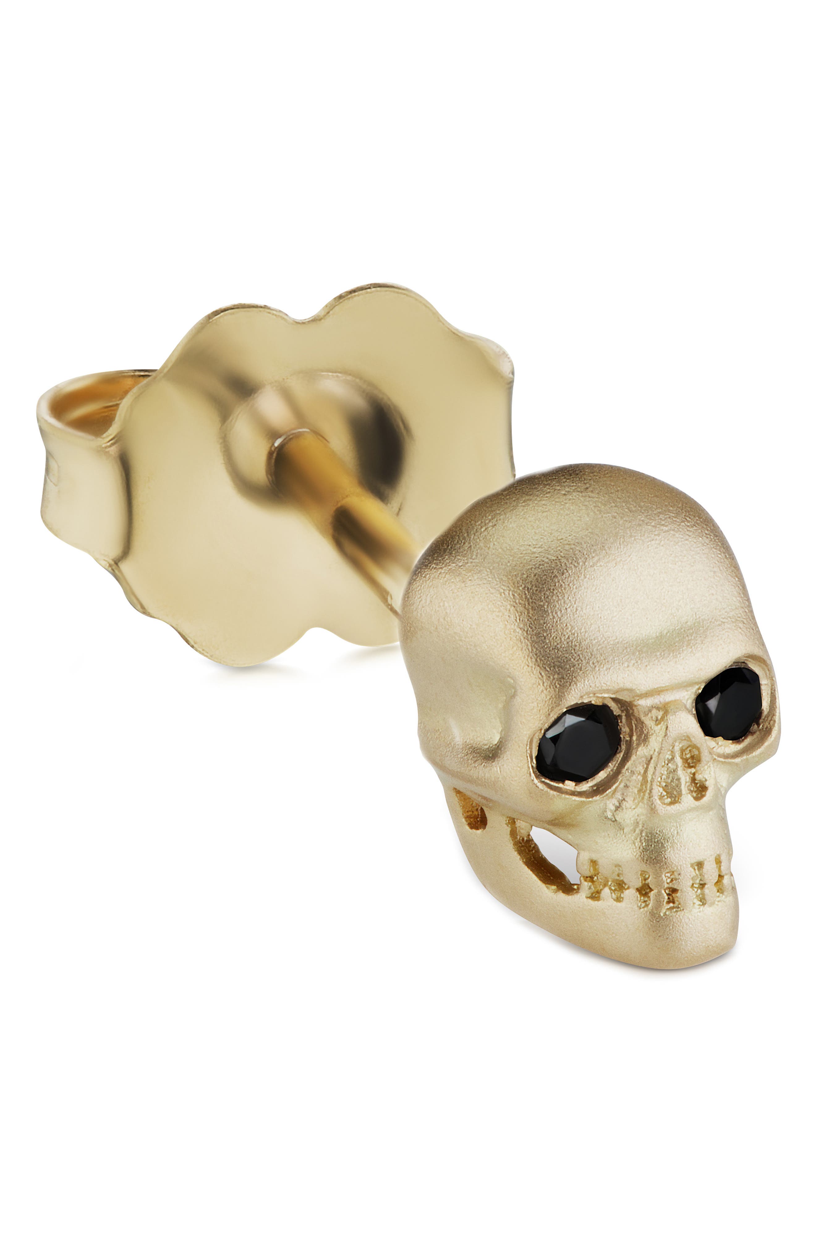 MARIA TASH Large Matte Skull with Diamond Eyes Threaded Stud Earring ...