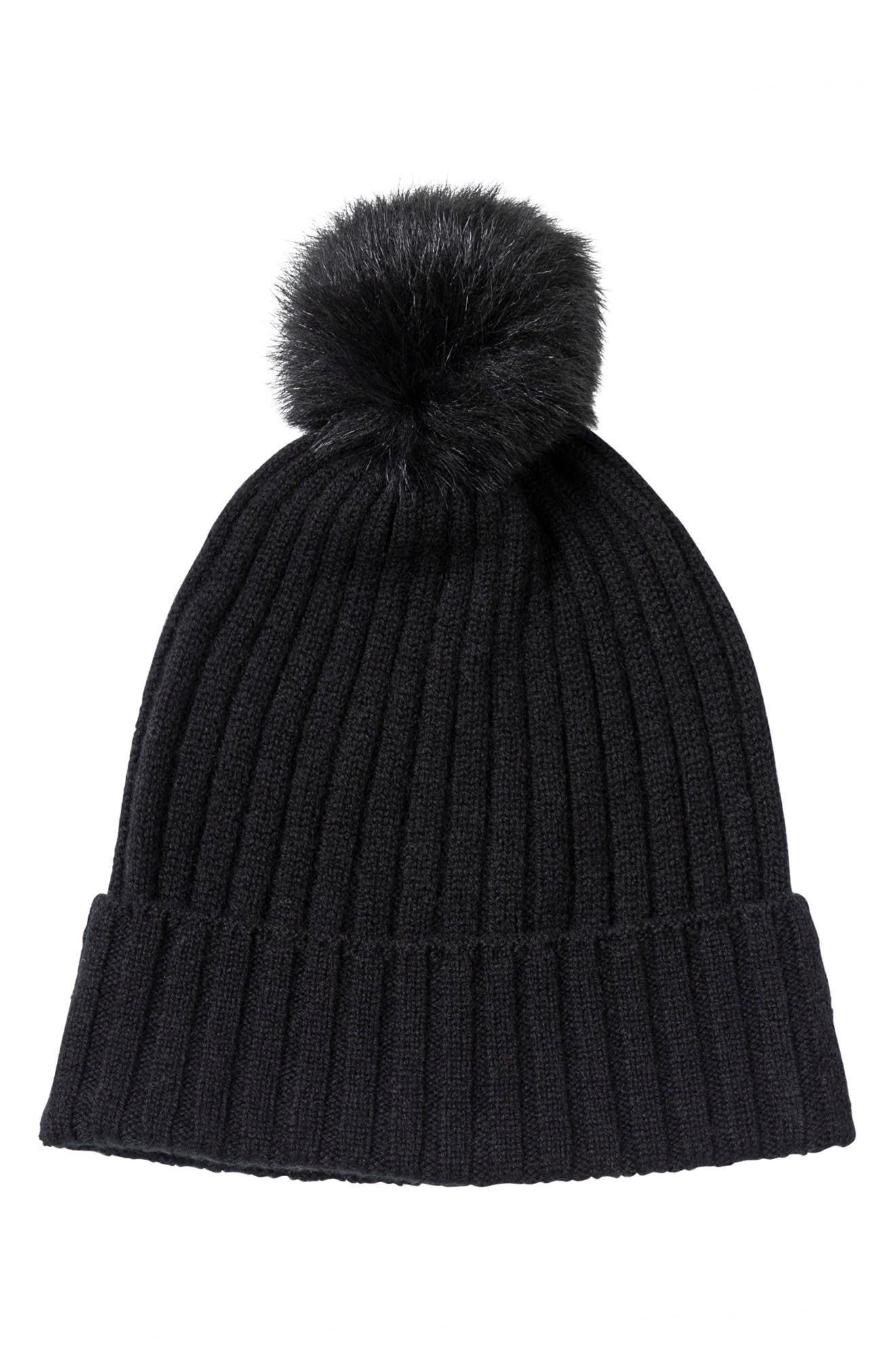 Amicale Cashmere Genuine Shearling Pompom Beanie | Nordstromrack
