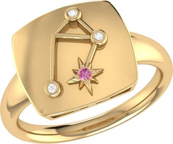 LuvMyJewelry Libra Pink Tourmaline & Diamond Signet Ring in 14K Yellow ...