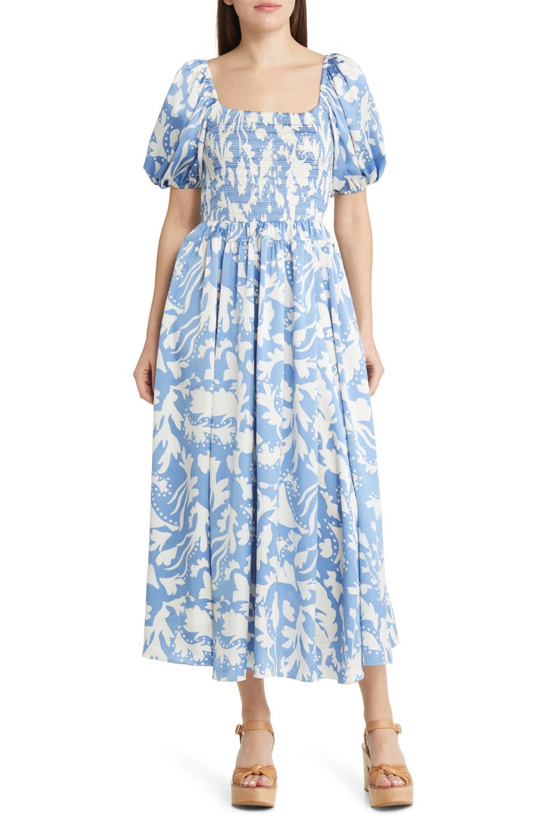 MOON RIVER Abstract Print Smocked Bodice Dress | Nordstromrack