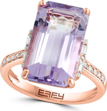 EFFY 14K Rose Gold Emerald Cut Amethyst & Diamond Ring - 0.15ct ...