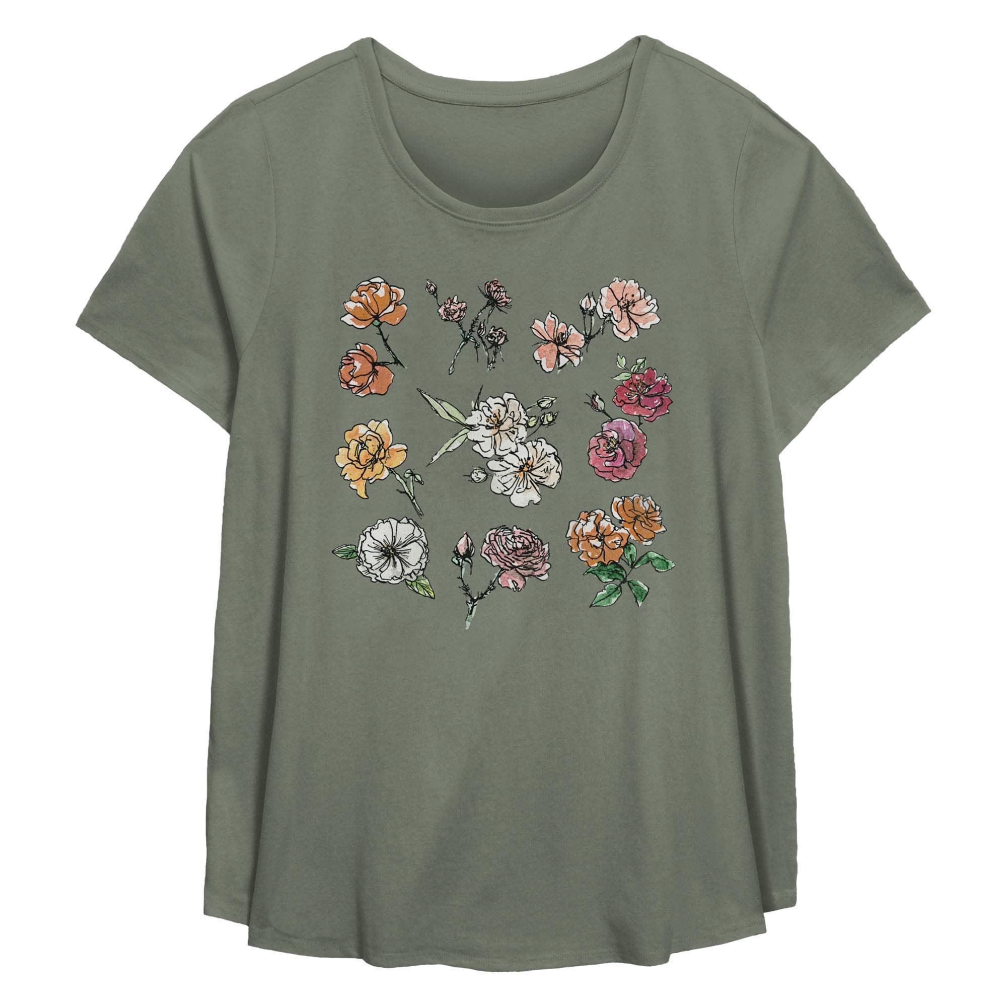 Lost Gods Women's Lost Gods Dainty Watercolor Flowers Graphic T-Shirt ...