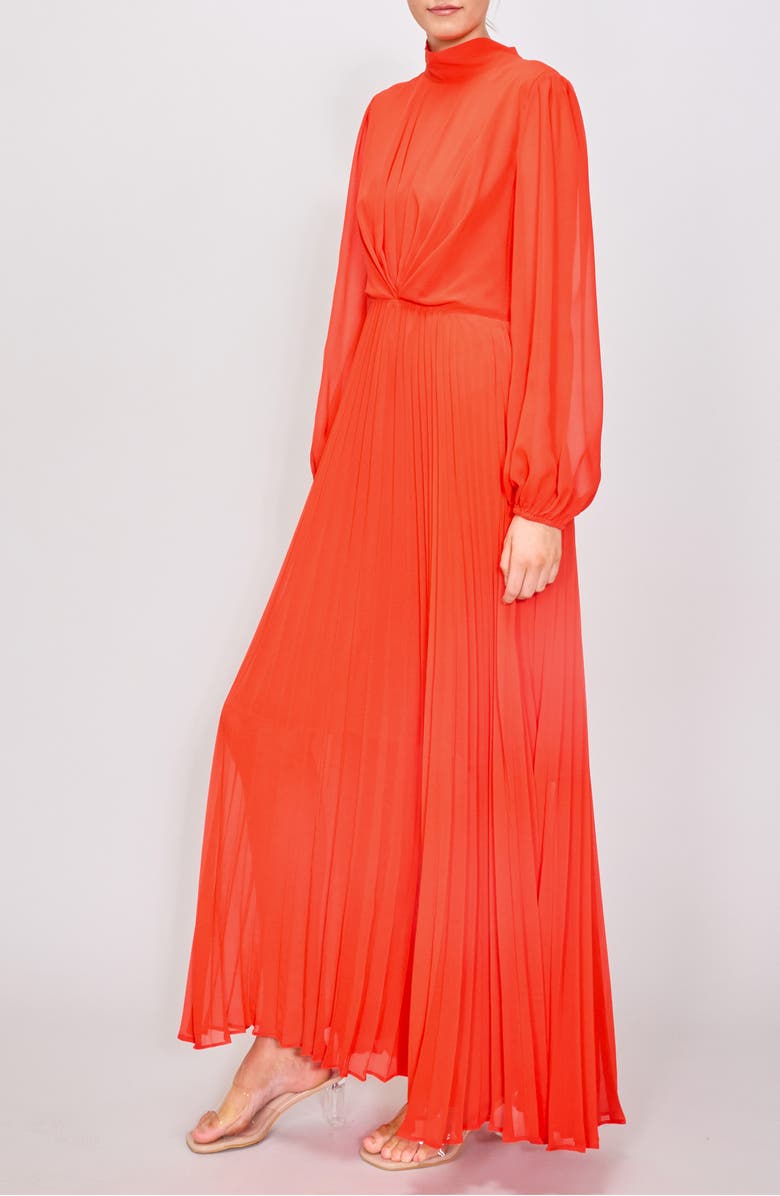 MELLODAY Pleated Long Sleeve Open Back Chiffon Maxi Dress | Nordstromrack