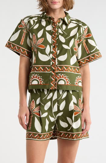 Halogen® Floral Print Short Sleeve Cotton Button-Up Shirt | Nordstromrack