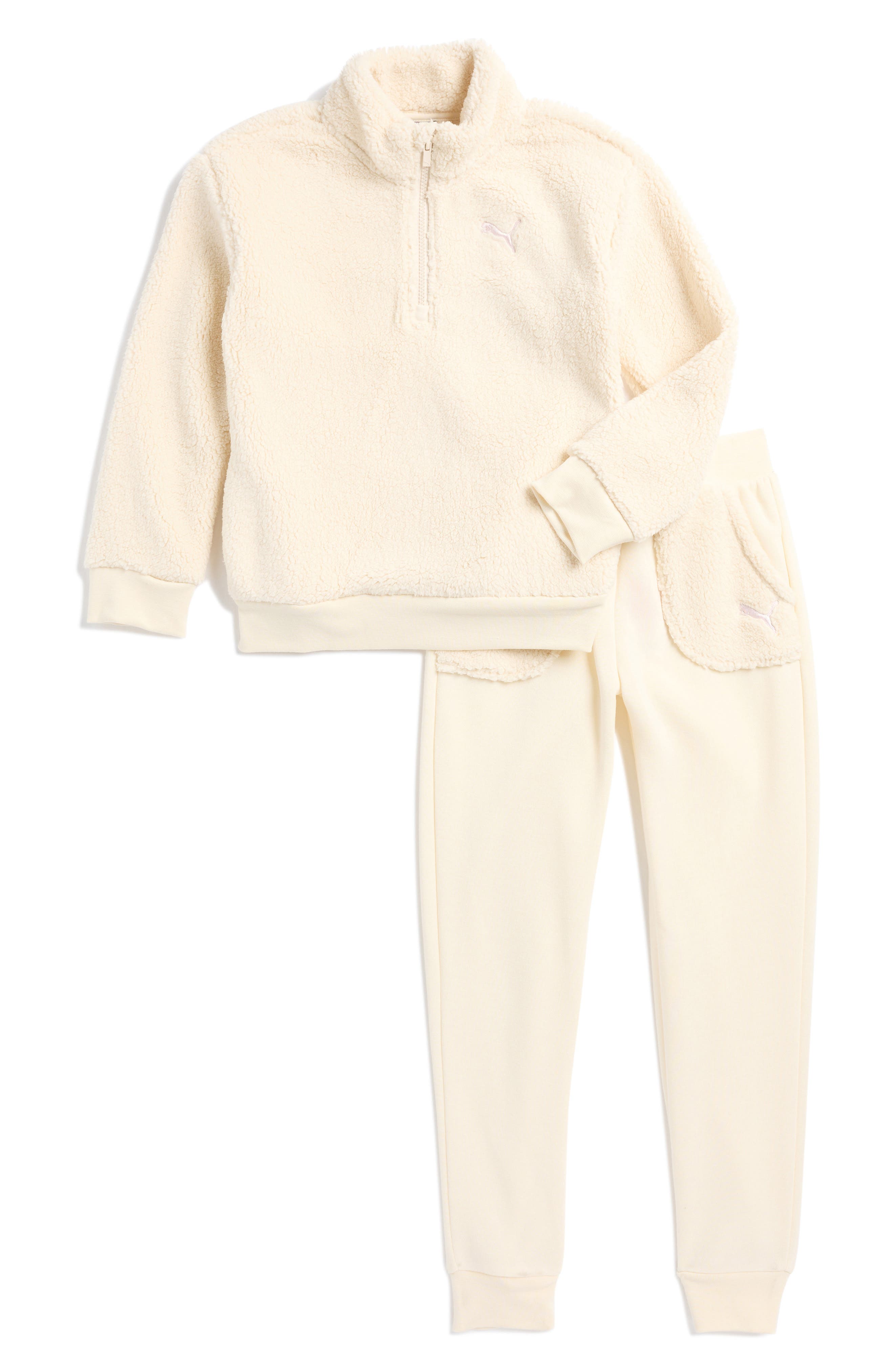 PUMA Kids' Faux Shearling Quarter Zip Sweatshirt & Joggers Set ...