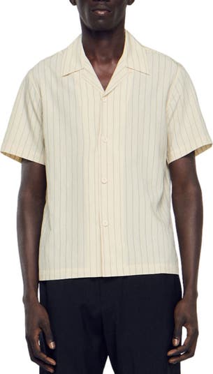 SANDRO Vita Stripe Short Sleeve Button-Up Camp Shirt | Nordstrom
