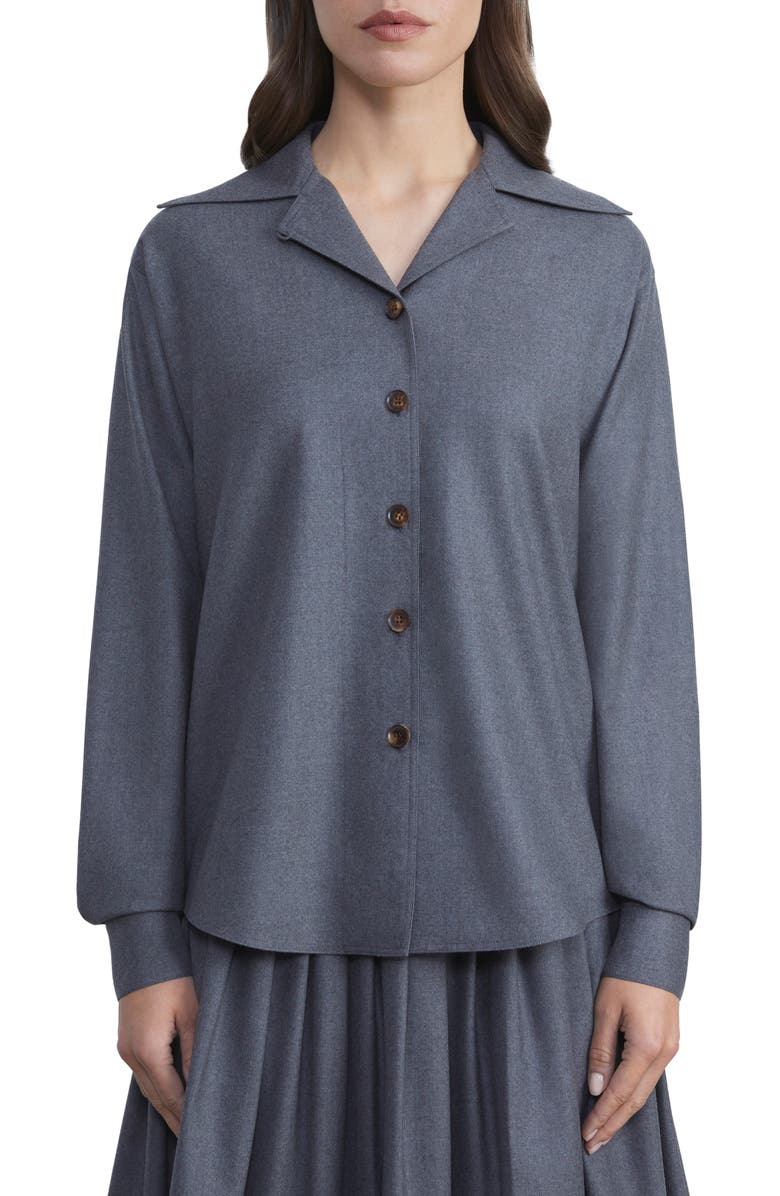 Lafayette 148 New York Convertible Collar Wool Button-Up Shirt ...