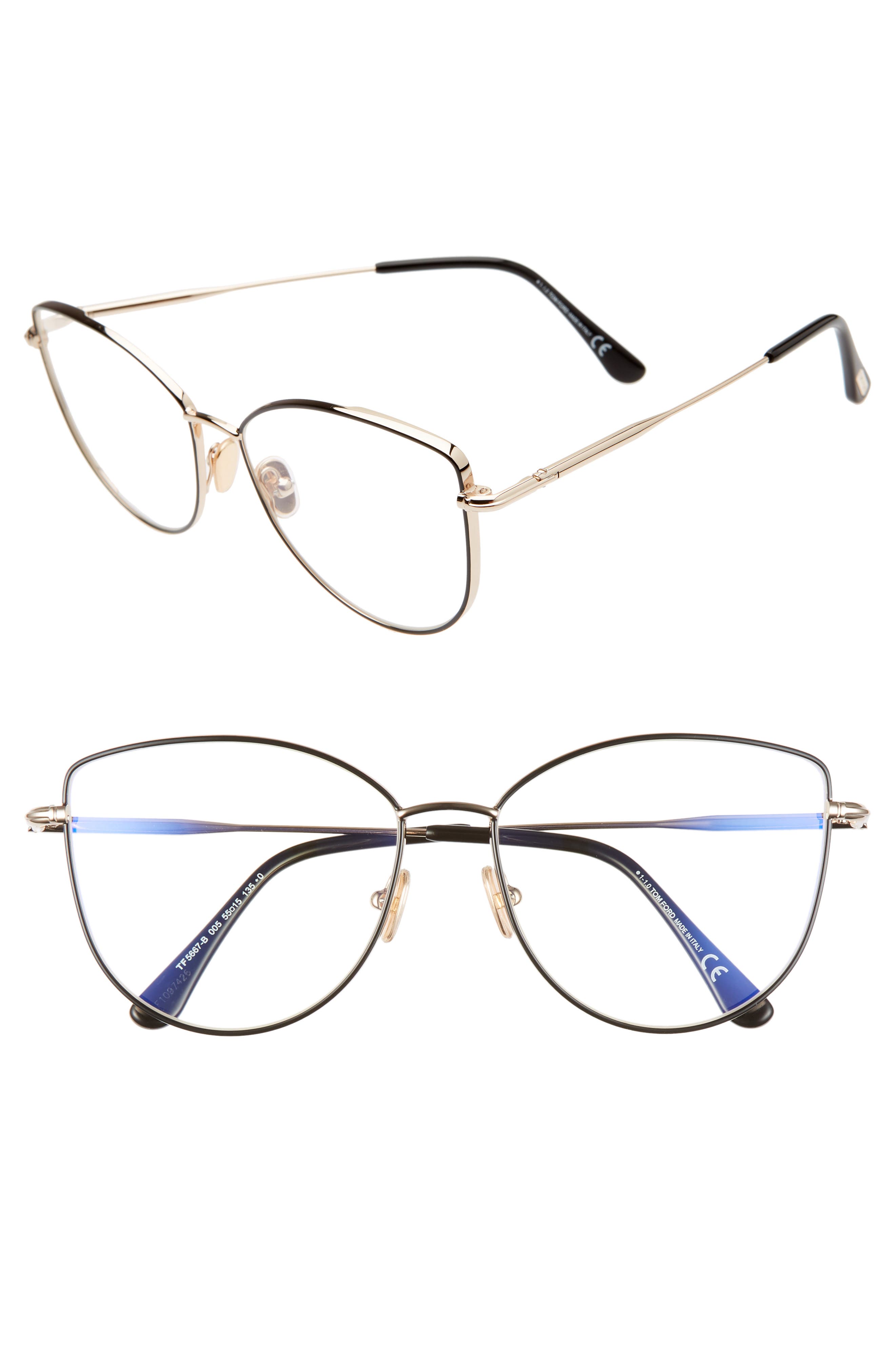 TOM FORD 55mm Round Blue Light Blocking Optical Glasses | Nordstrom