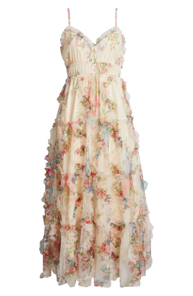 MOON RIVER Flowered Ruffle Sleeveless Maxi Dress | Nordstrom